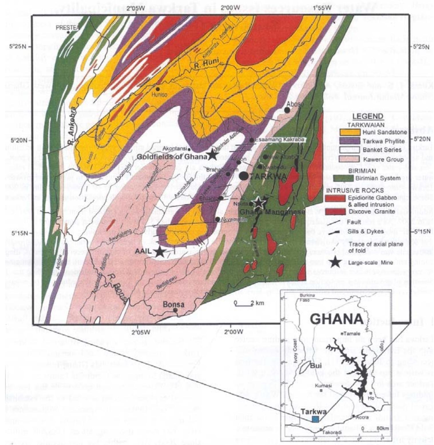 Geological map of the tarkwa municipality (kuma and ewusi,