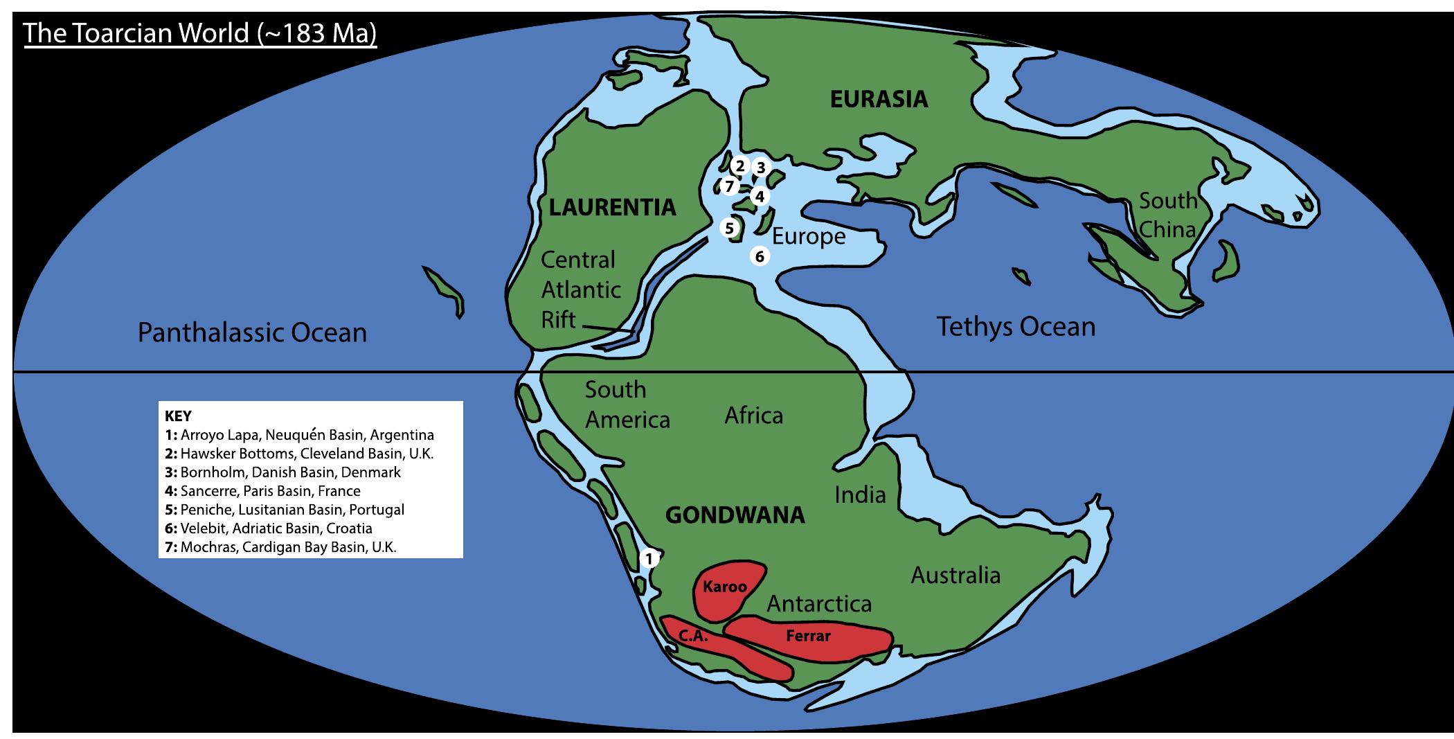 A palaeogeographic reconstruction of the early toarcian