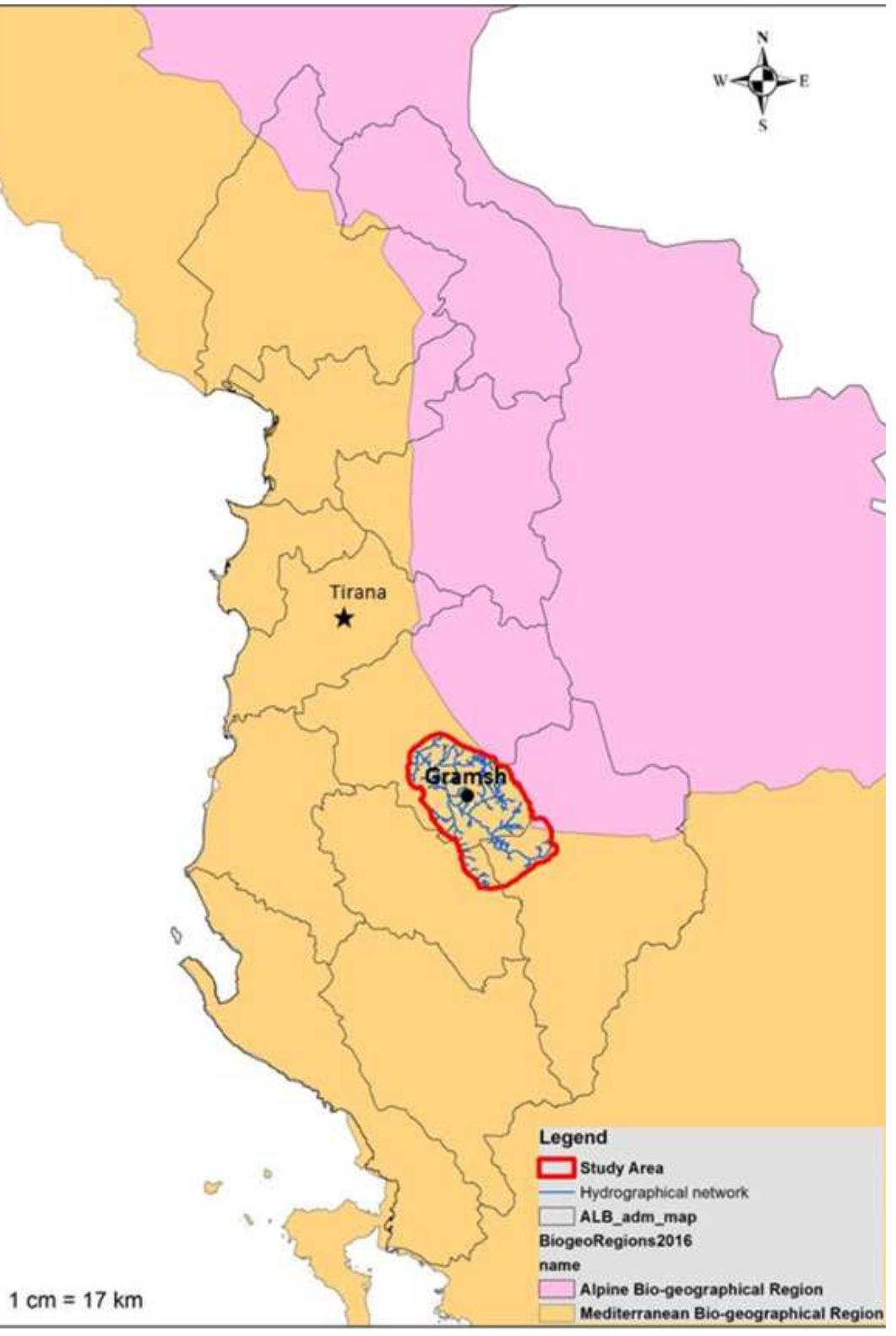 Administrative map of albania where are shown the study area