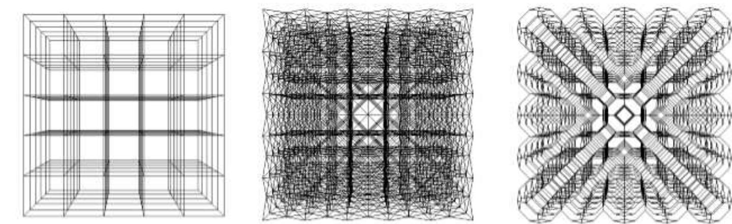 21: example of a cubic, octet-truss and hexa-truss lattice