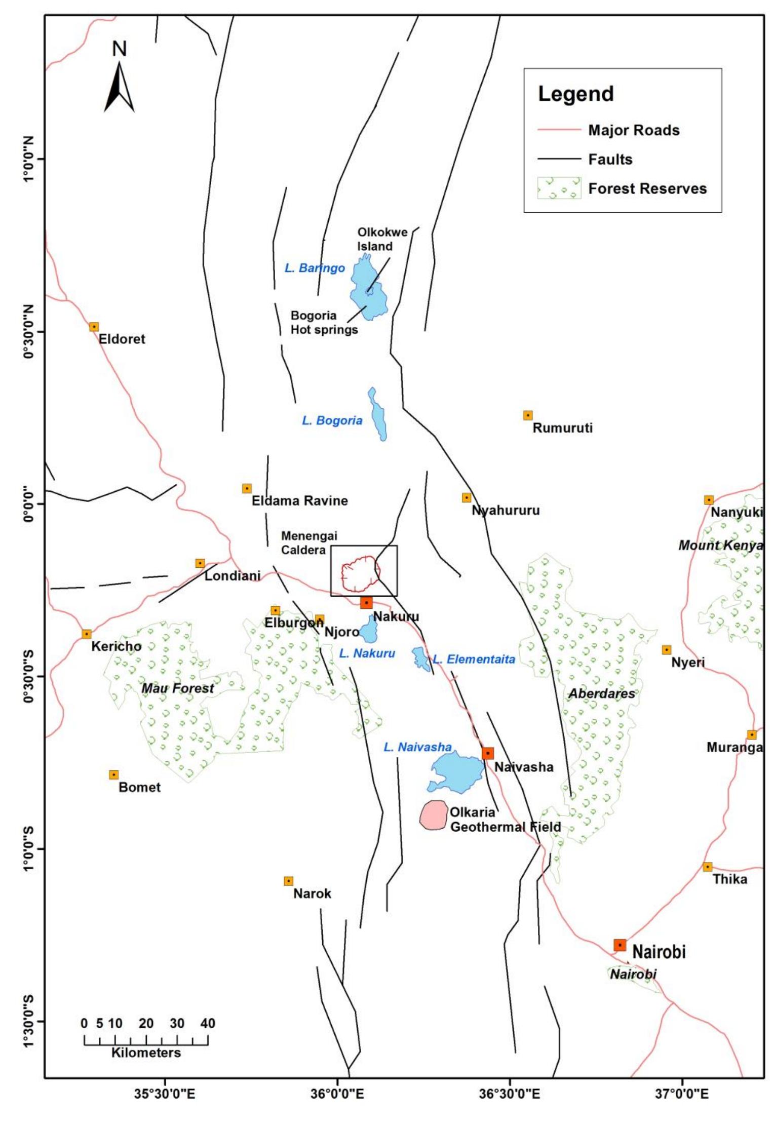 Map showing the location of menengai geothermal prospect