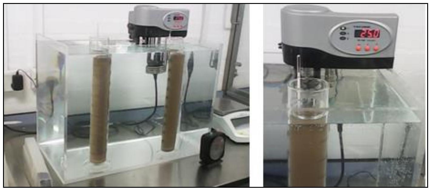 2: hydrometer test process together and the psd graph