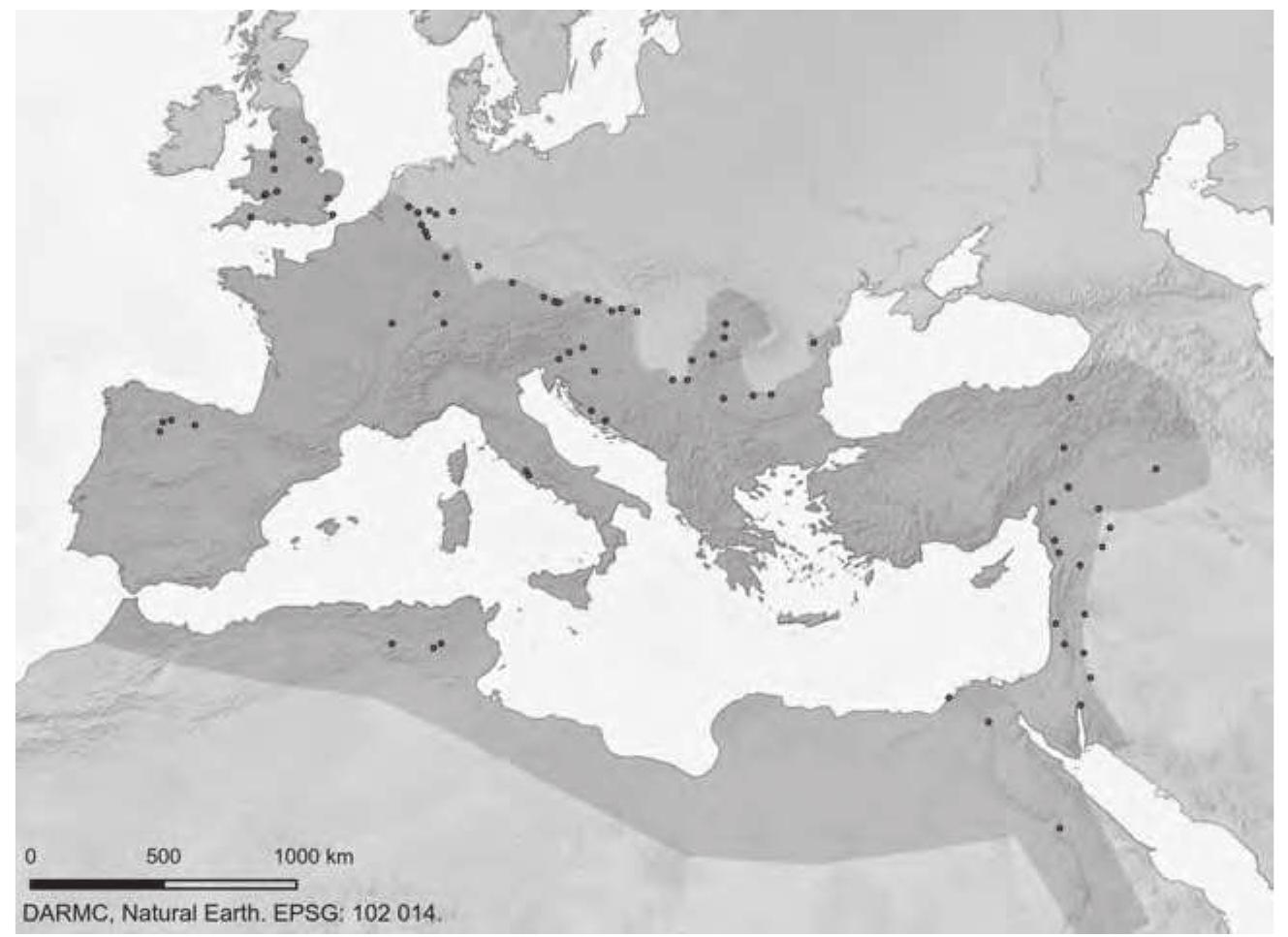 The sites of the major roman legionary fortresses (in black