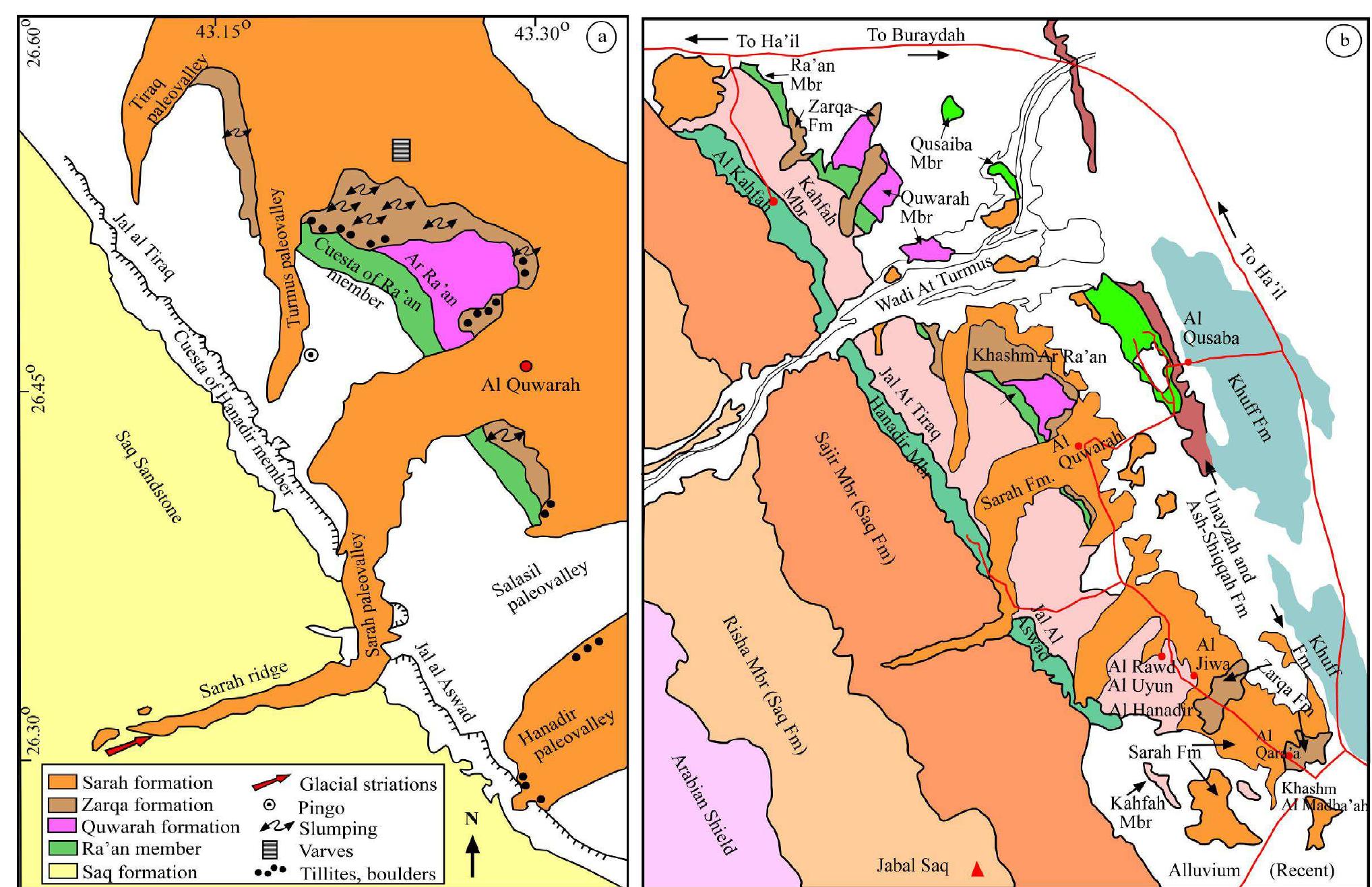 (a) geologic map of part of the qasim region showing the