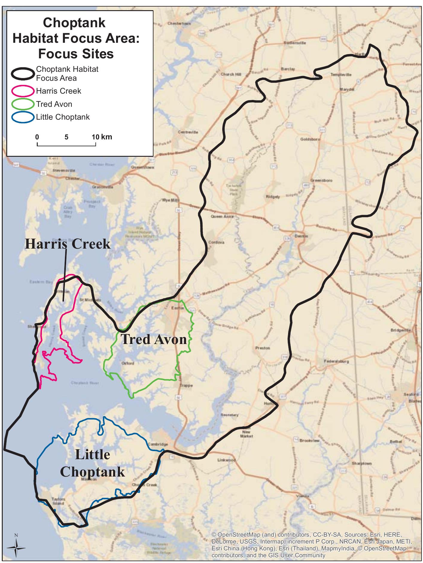 3. choptank habitat focus area map showing harris creek,