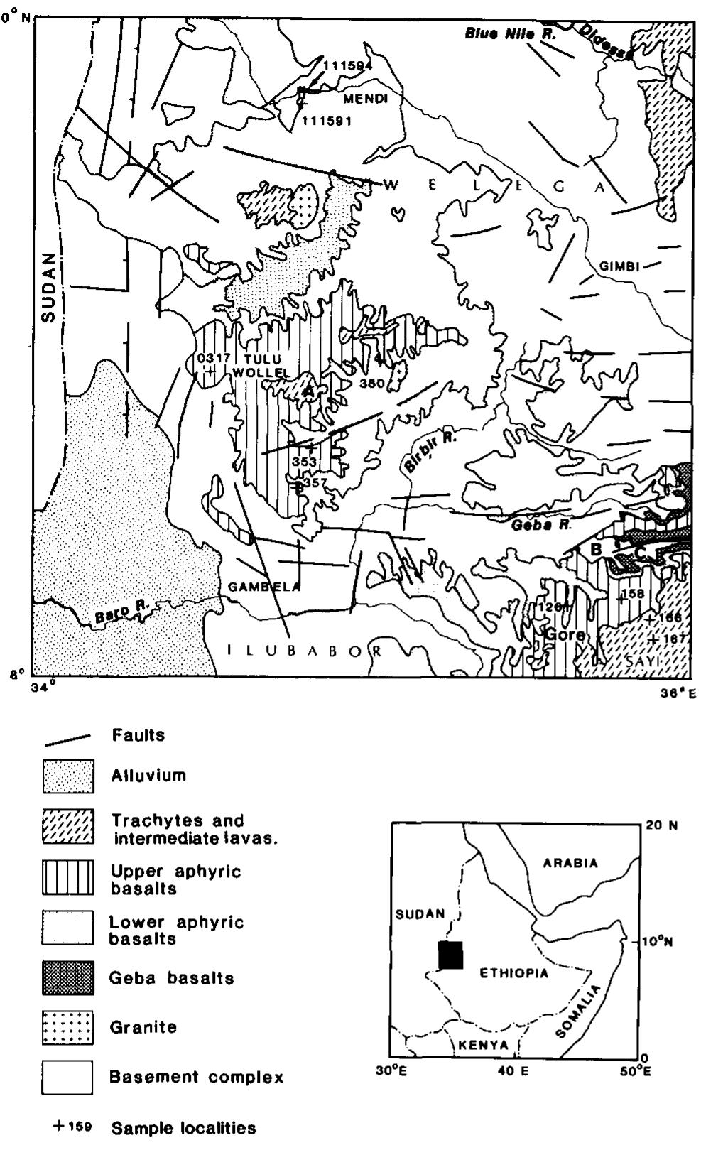 Simplified geological map of cenozoic volcanic rocks of w