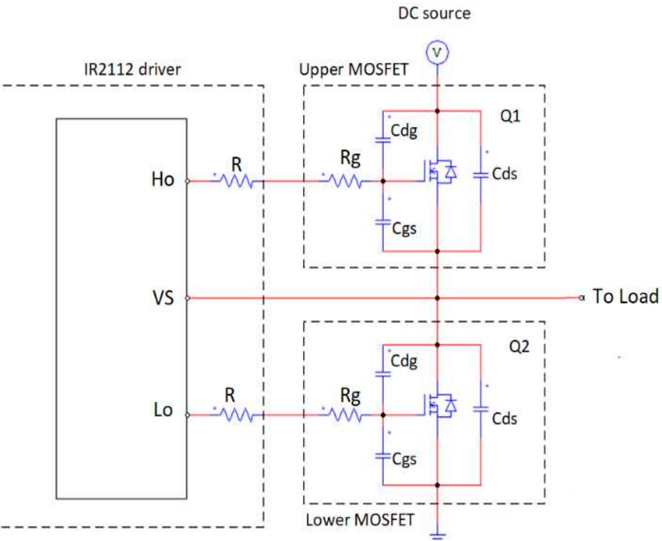 Equivalent circuit of the mosfet based half-bridge dc-ac