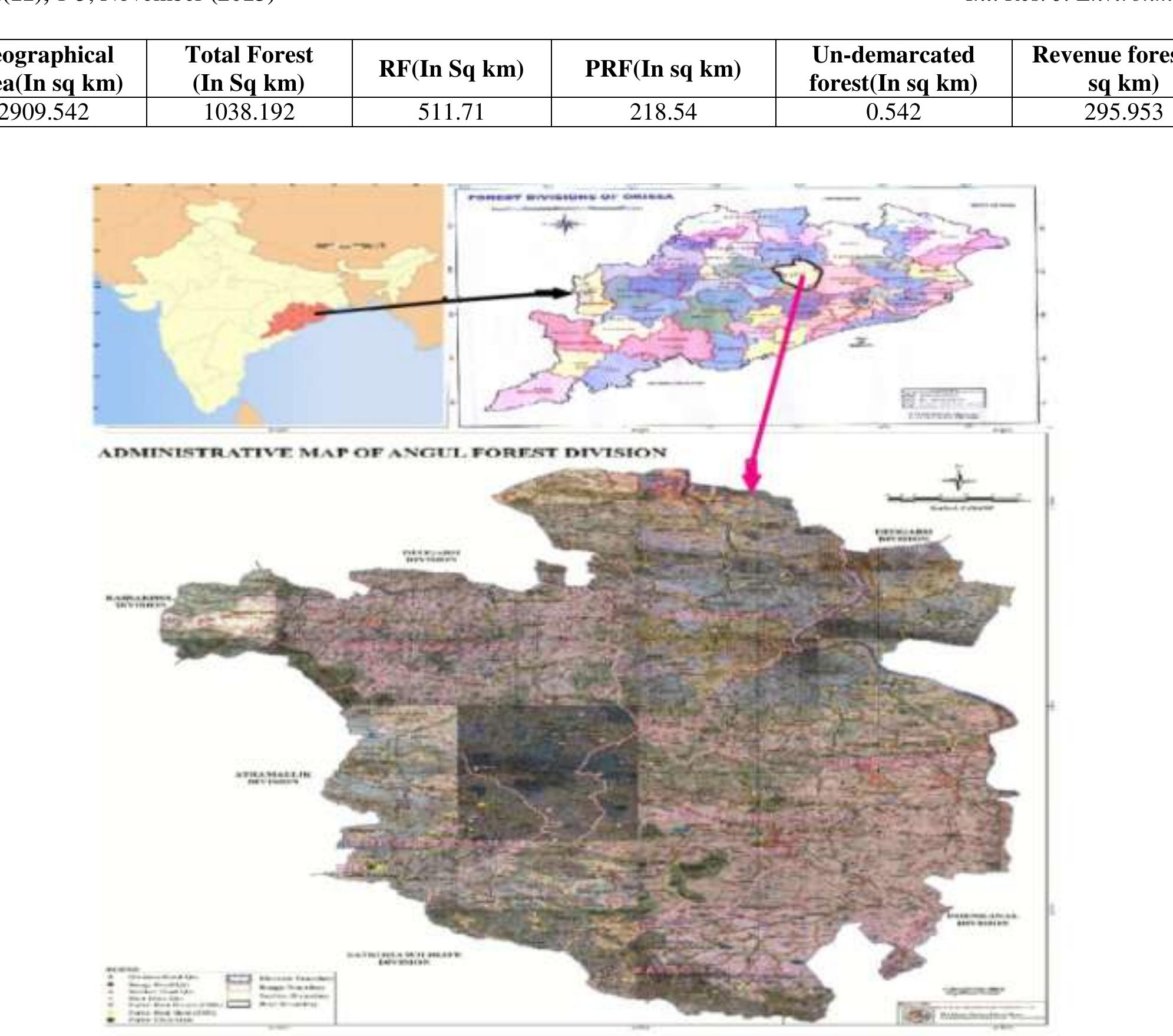 Map showing the location of angul forest division, odisha,