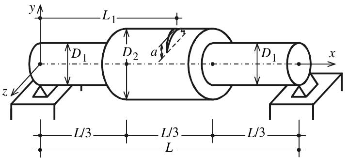 Geometry of a two-step simply supported beam with a crack.