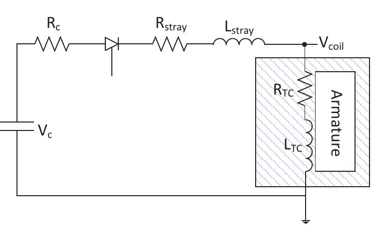 A diagram showing a circuit model of the capacitor bank and