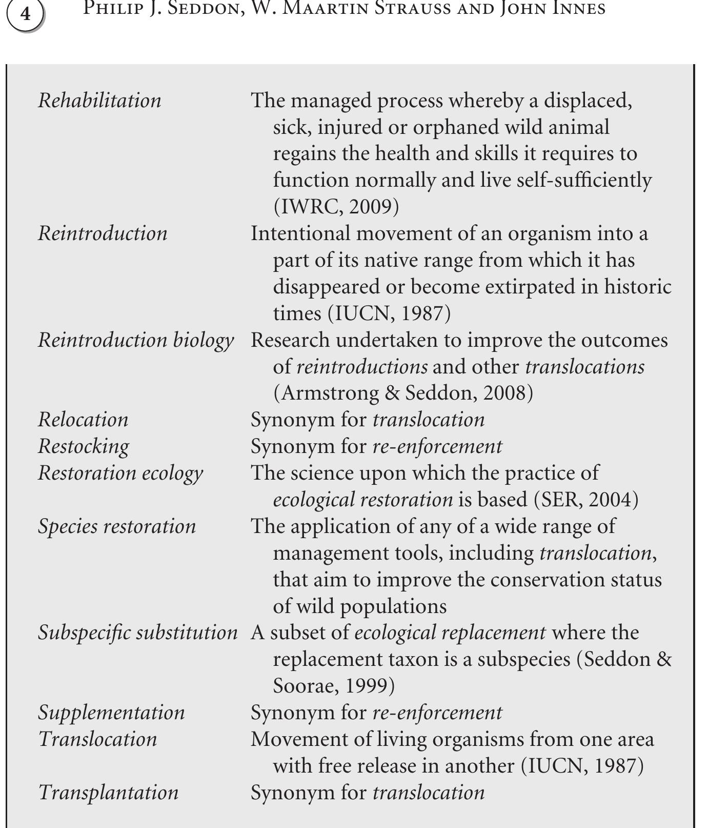 Table 2 - Animal Translocations: What Are They and Why Do We