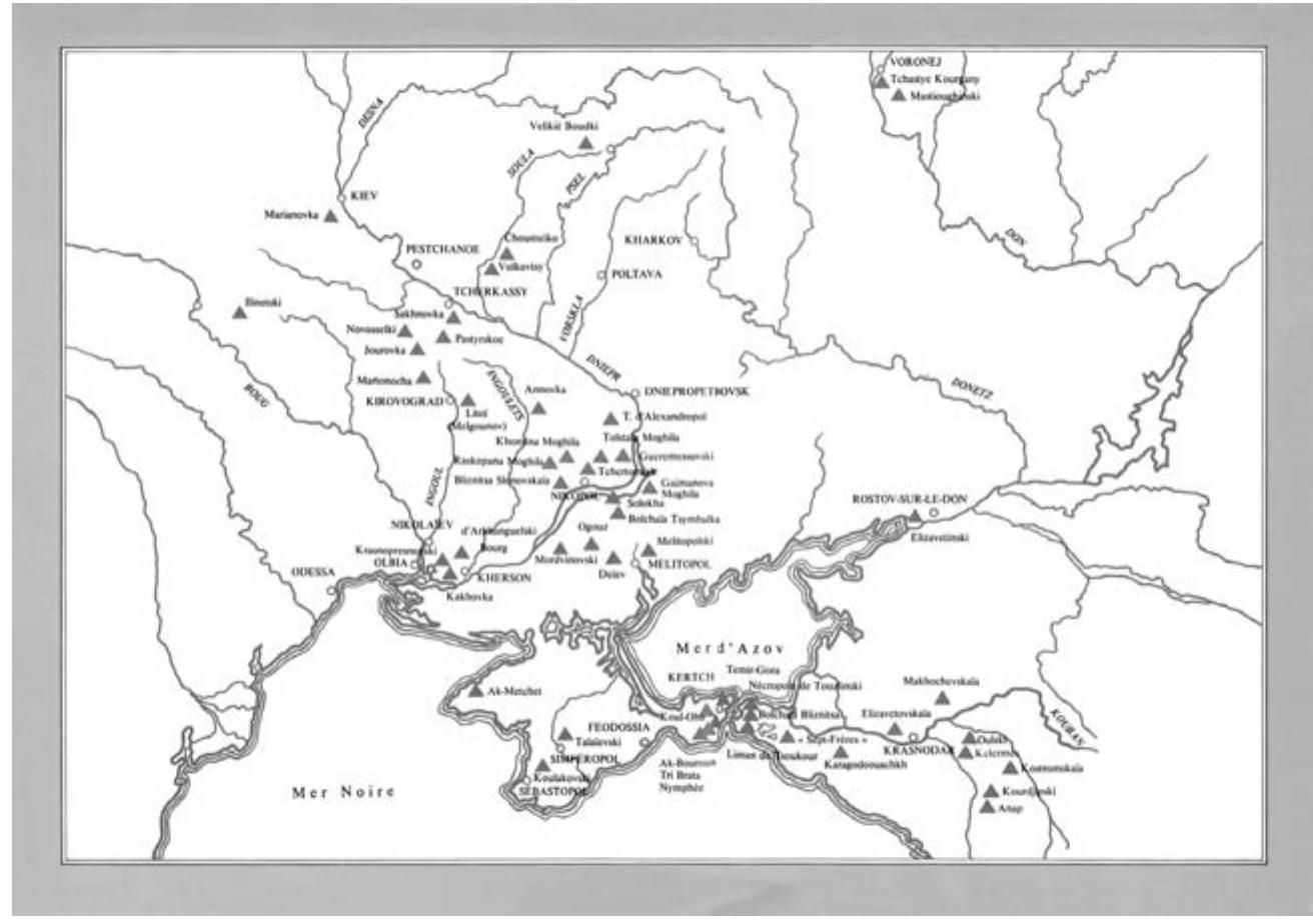 Map of scythian burial-mounds in the north pontic region