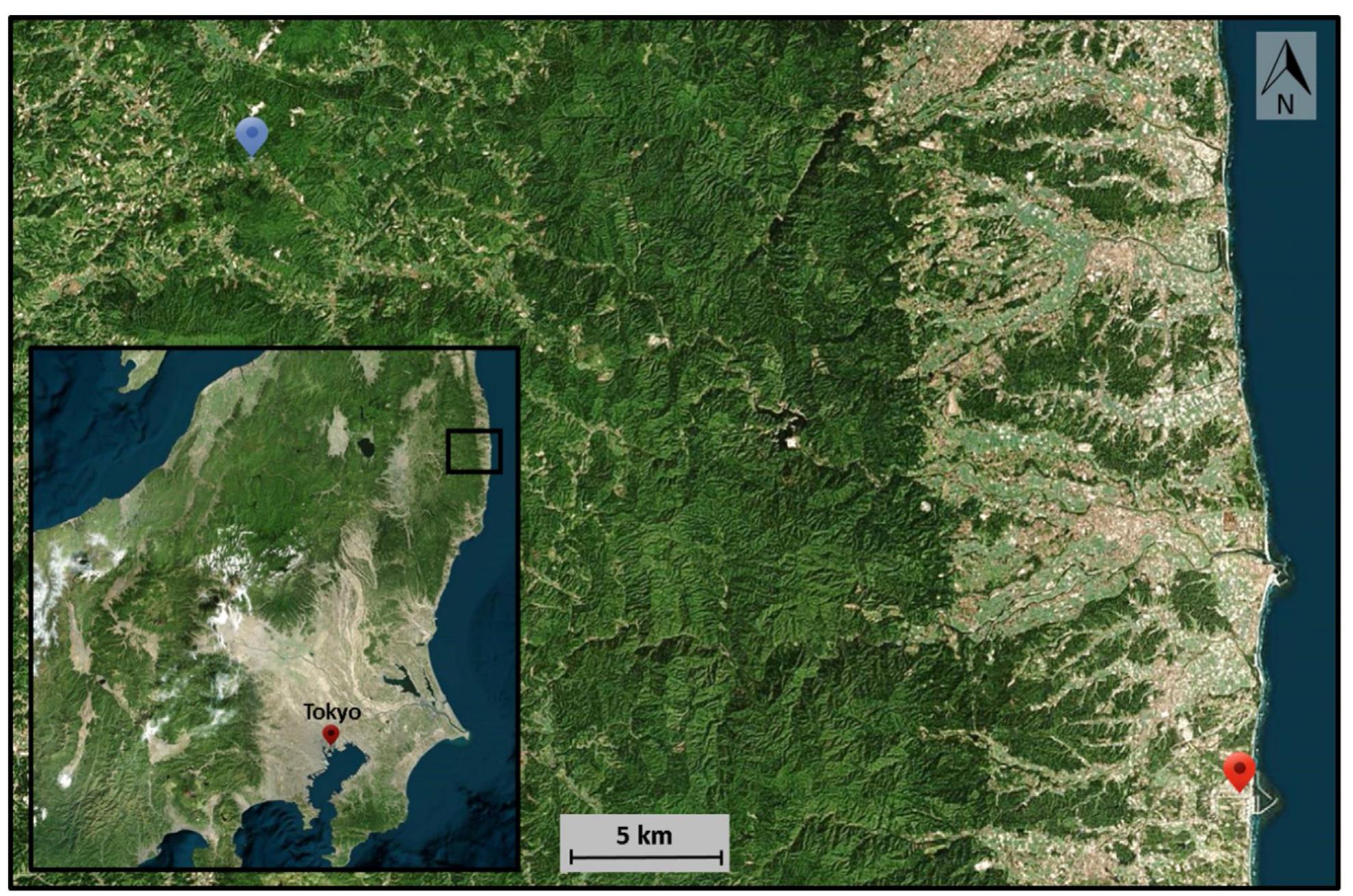 Map of eastern japan showing the location of both the
