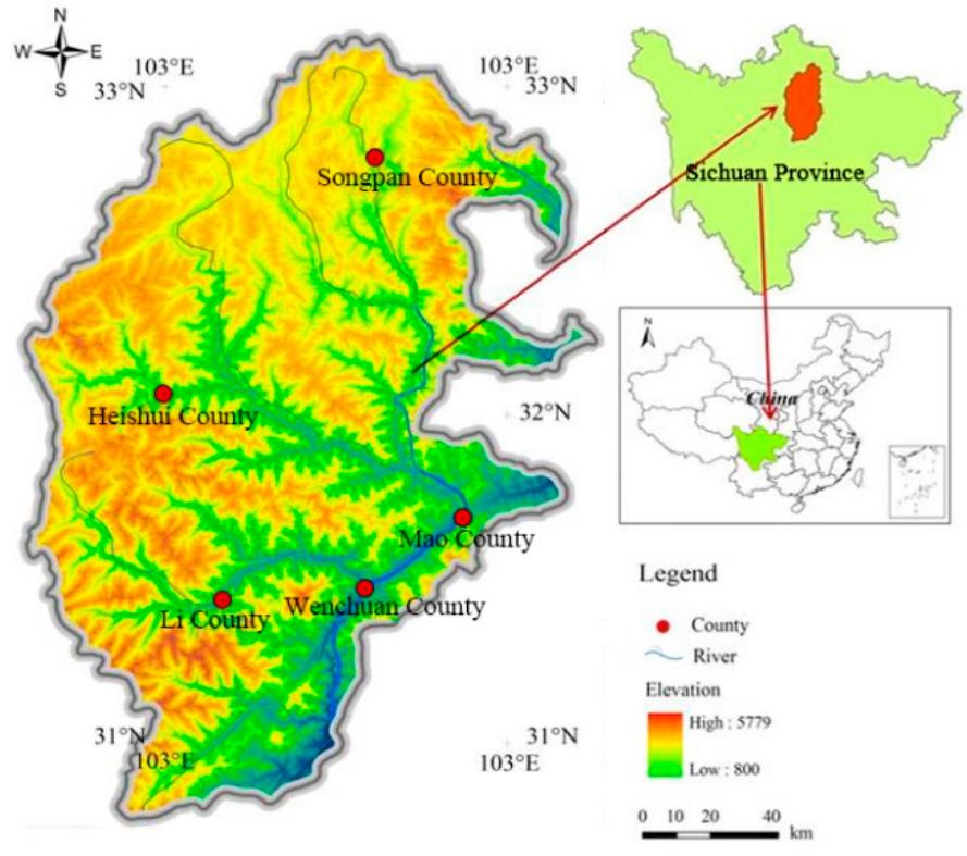 The location map of the upper reaches of the min river,
