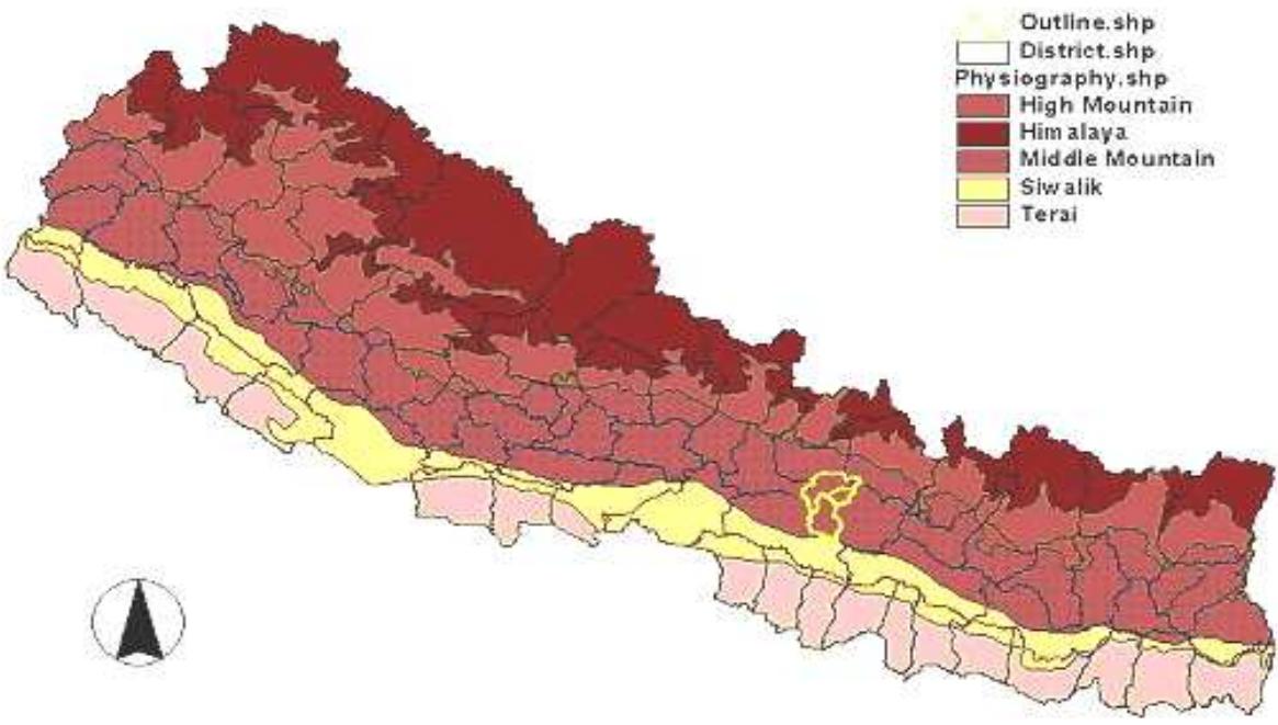 5.1 map of nepal showing physiographic zones with outlined