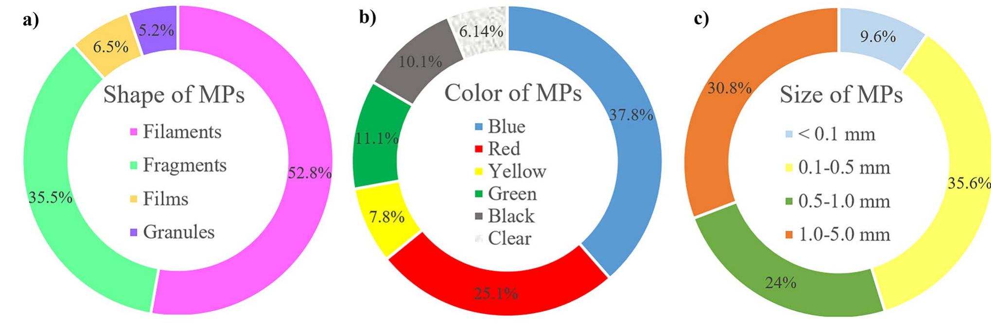 Distribution of microplastics in surface sediments regarding