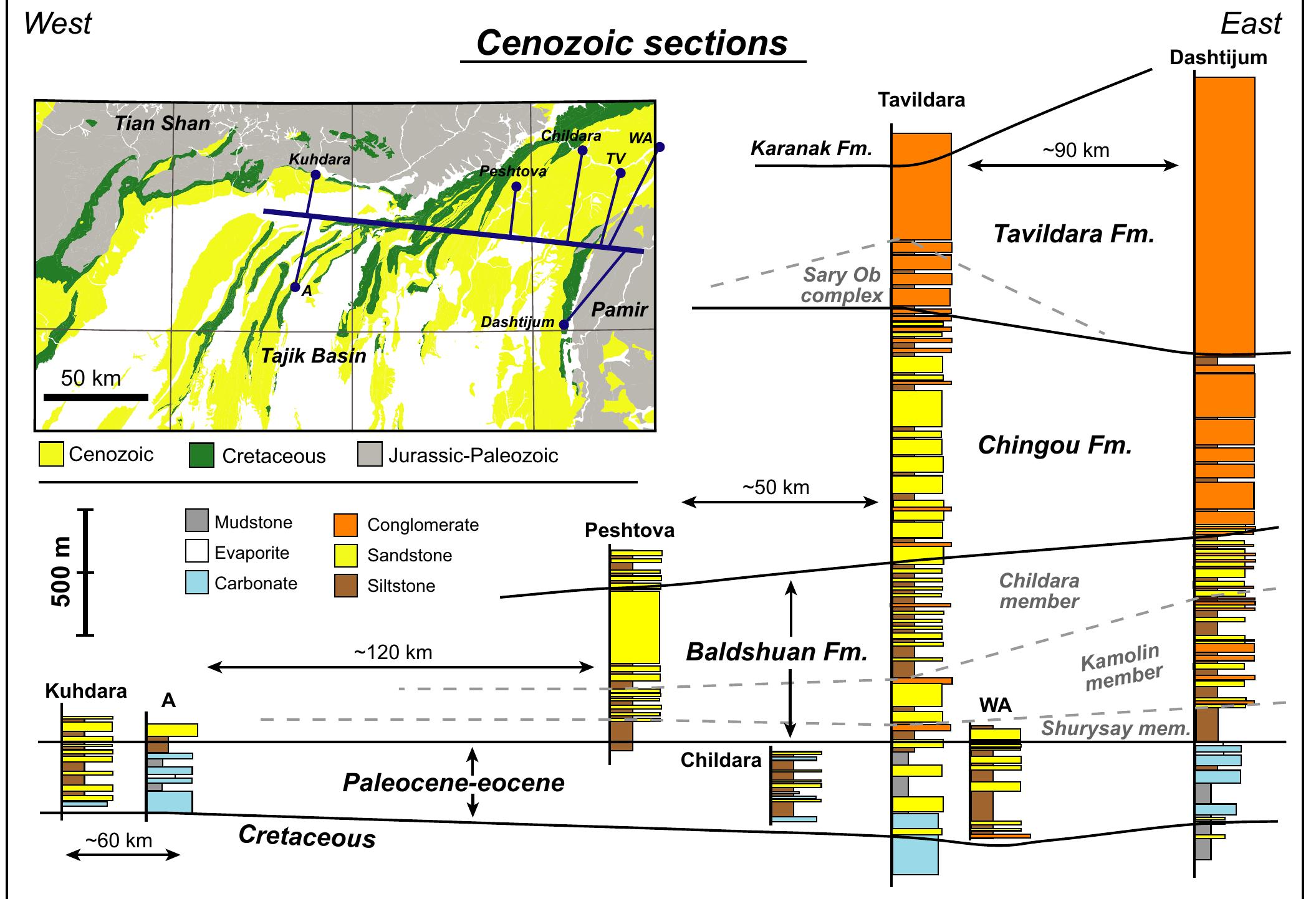 _ diagram of cenozoic stratigraphic columns from measured