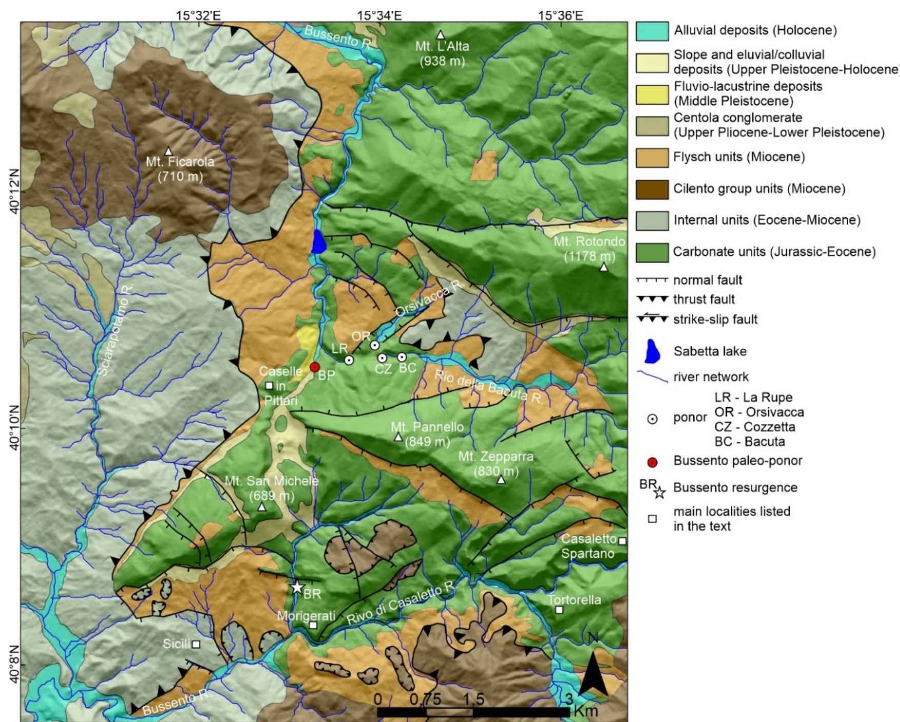 Geological map of the middle bussento karst system (modified