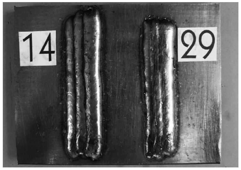 Typical cladded plate (trial nos. 14 and 29). where x; is