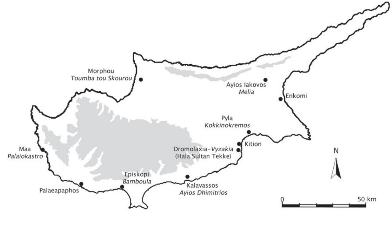 Map of cyprus indicating late cypriot sites mentioned in the