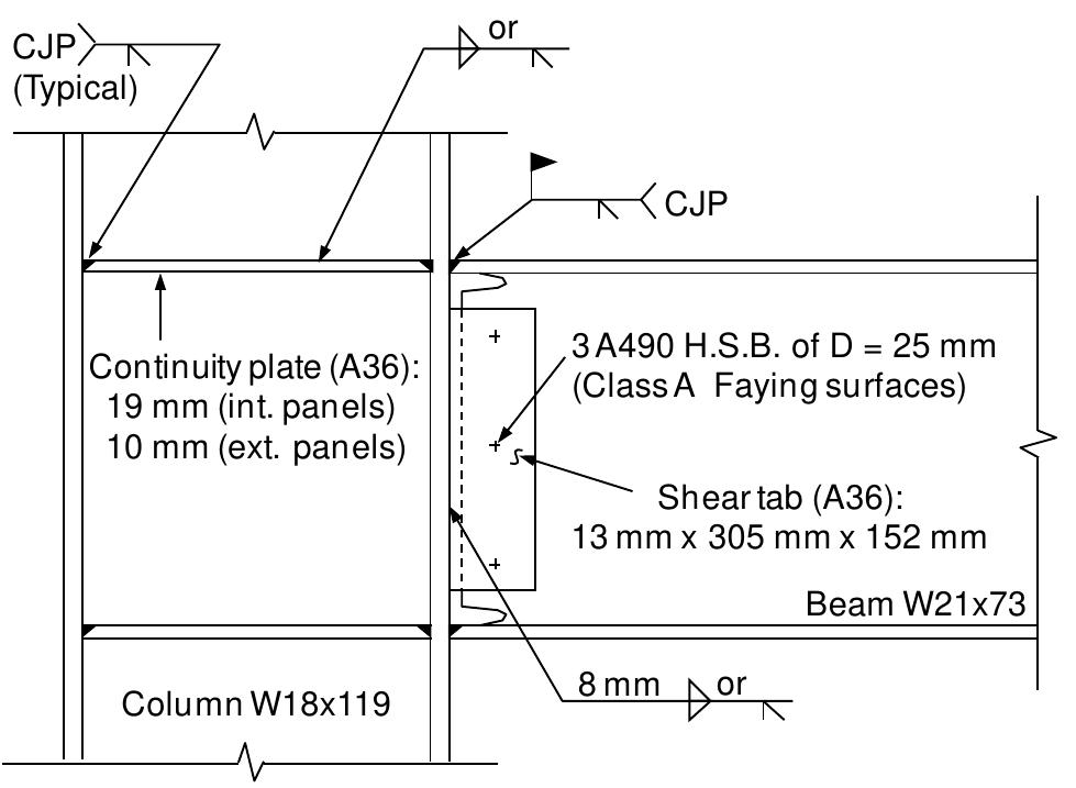 70mm. the beam flanges are joined to the column flange using