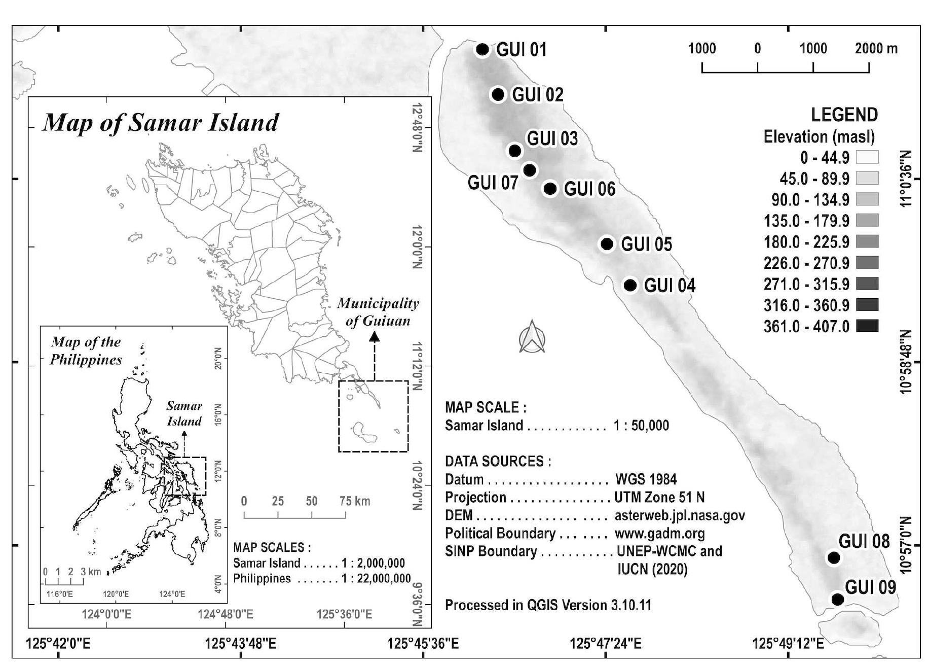 Map of guiuan marine reserve protected landscape and