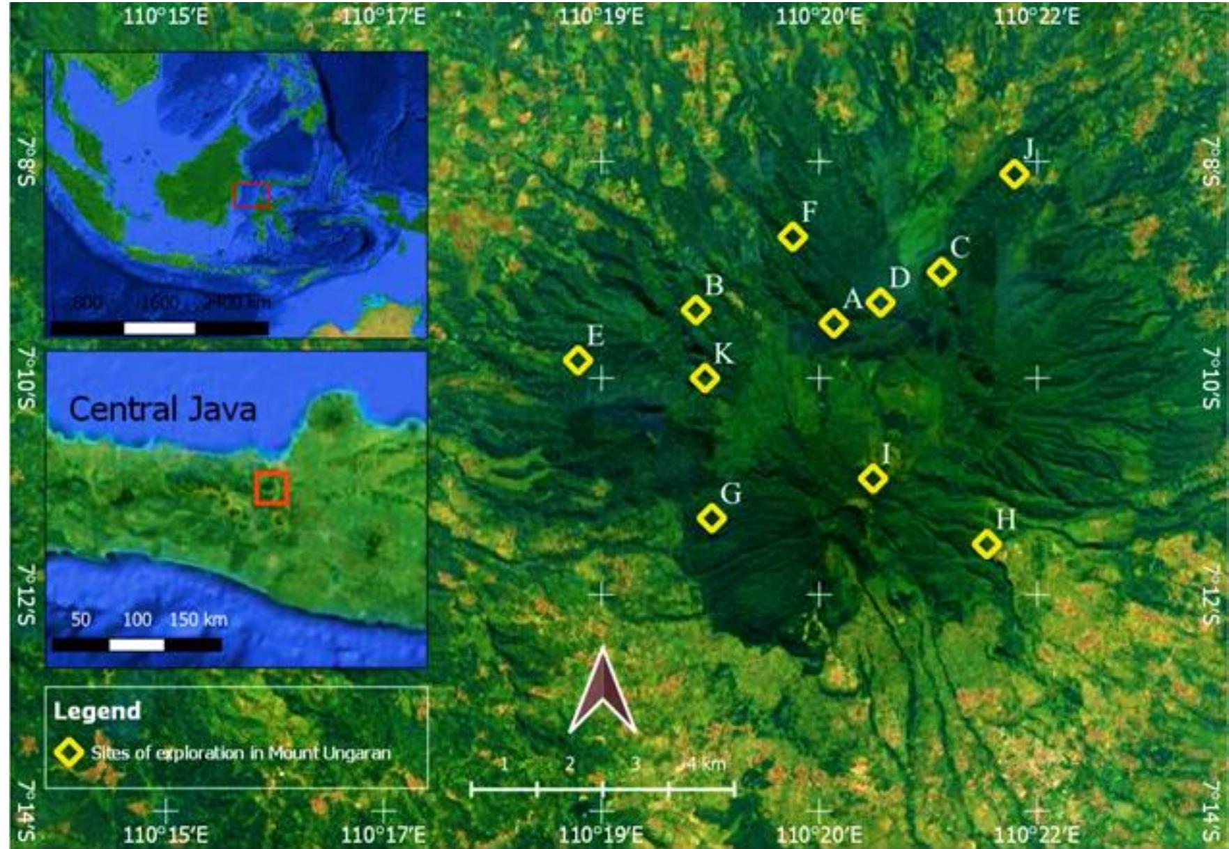 Map of the study sites of orchids exploration in mount