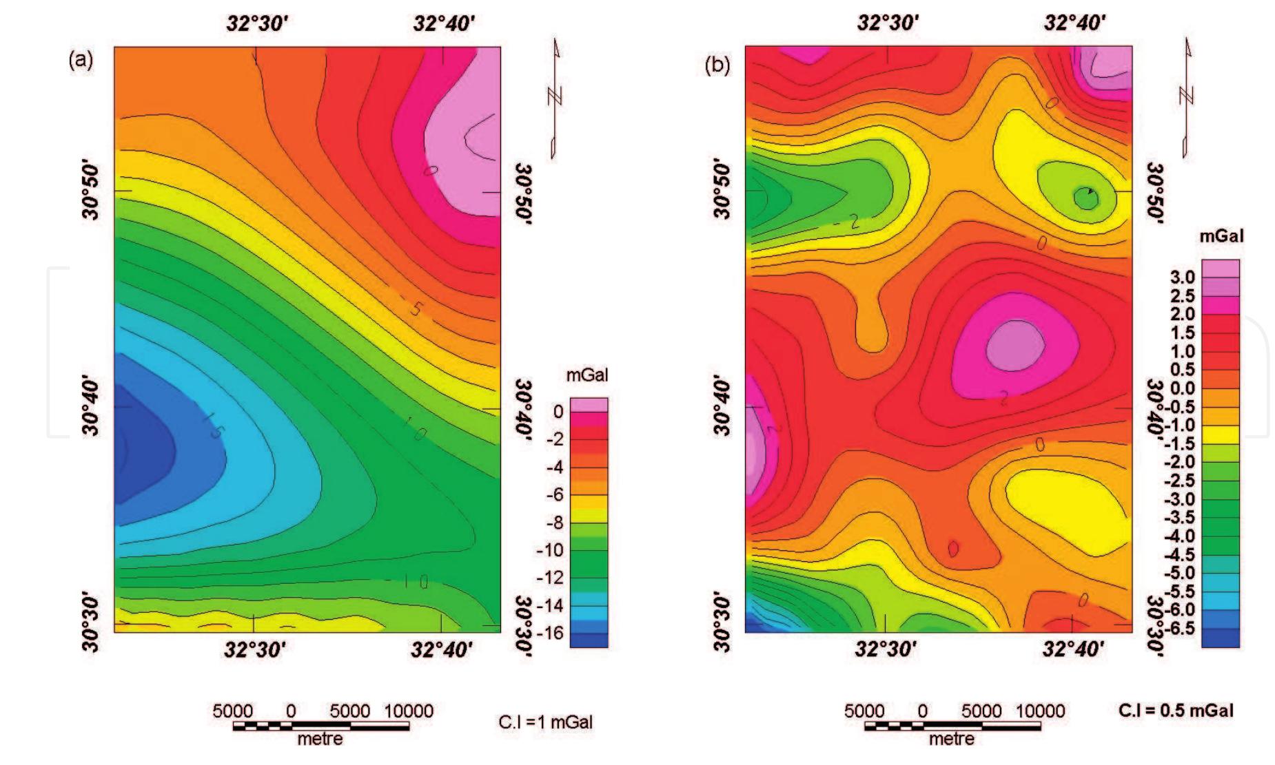 (a) third-order regional bouguer anomaly map and (b)