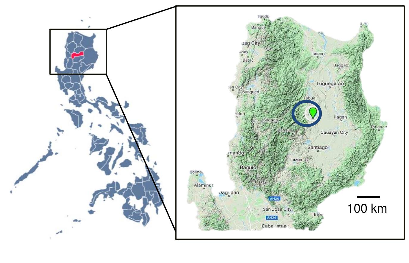 Map showing the collection site in paracelis, mountain