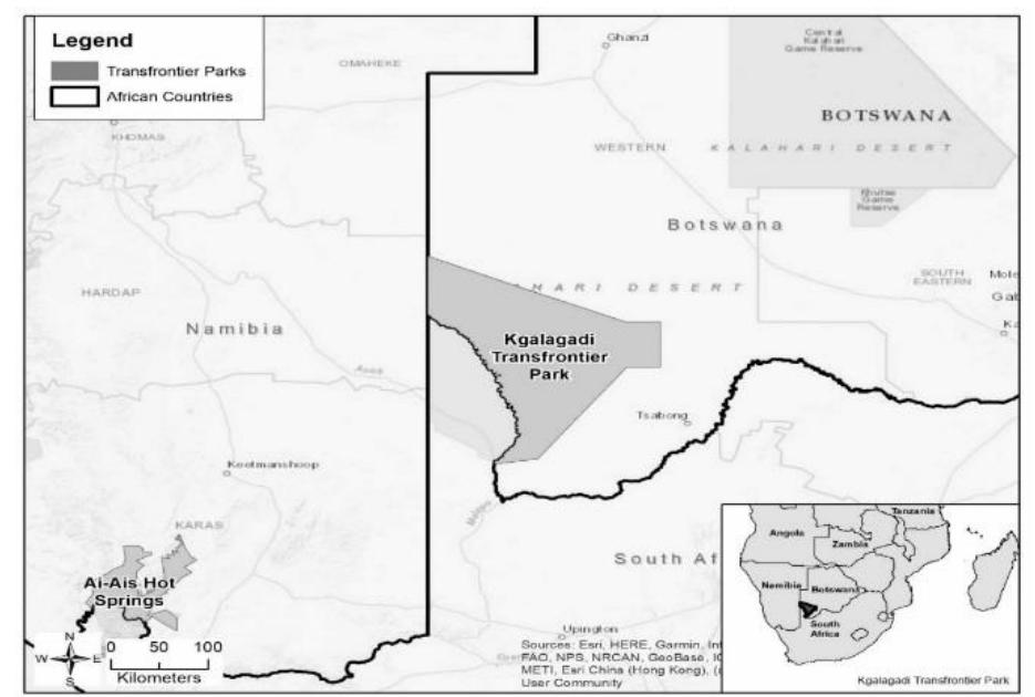 Map of the kgalagadi transfrontier park ecological area
