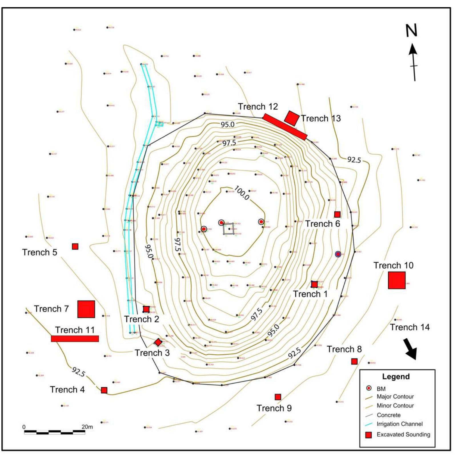 10. bestansur mound - contour plan with trench locations.