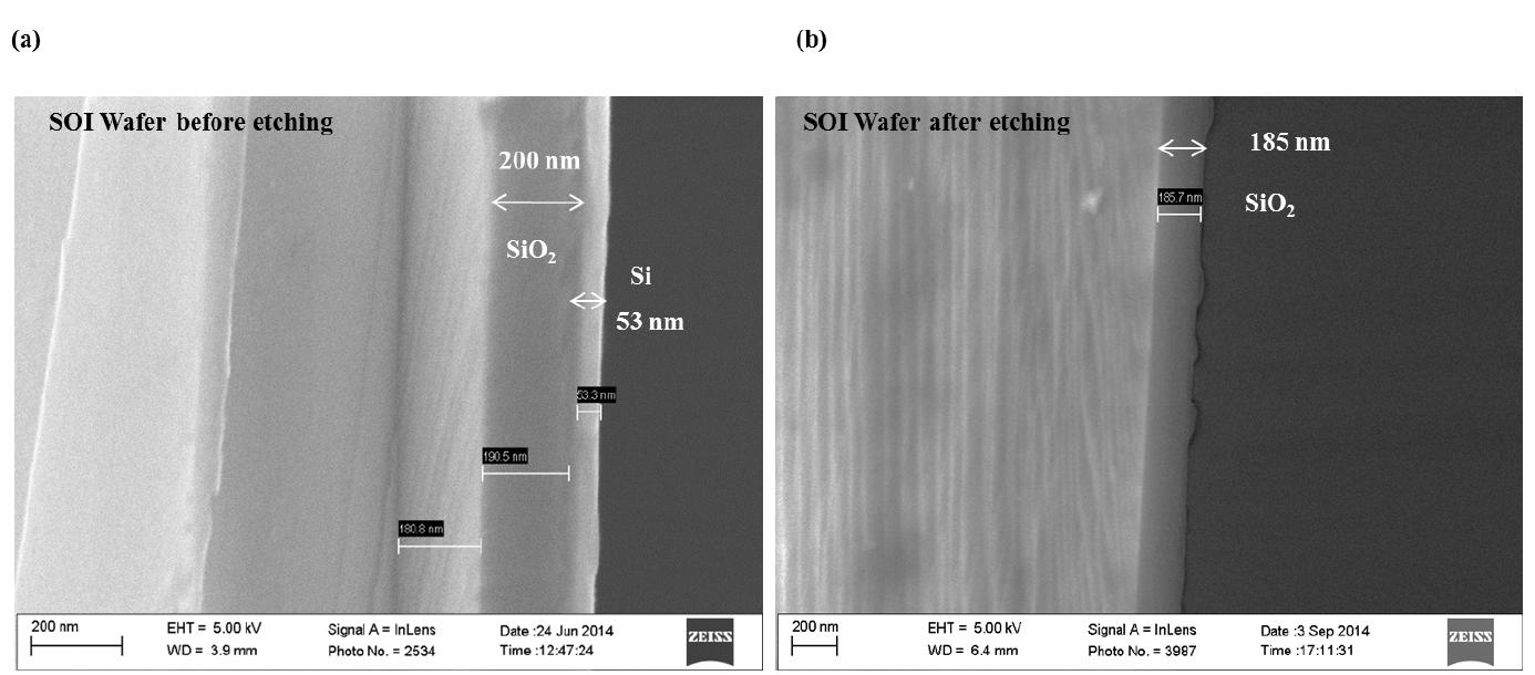 17: sem images of cross-sectional view of the soi wafer (a)