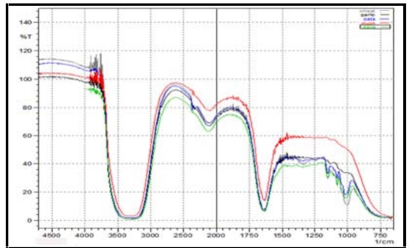 Ftir chromatogram comparison between inulin, garlic, wheat,