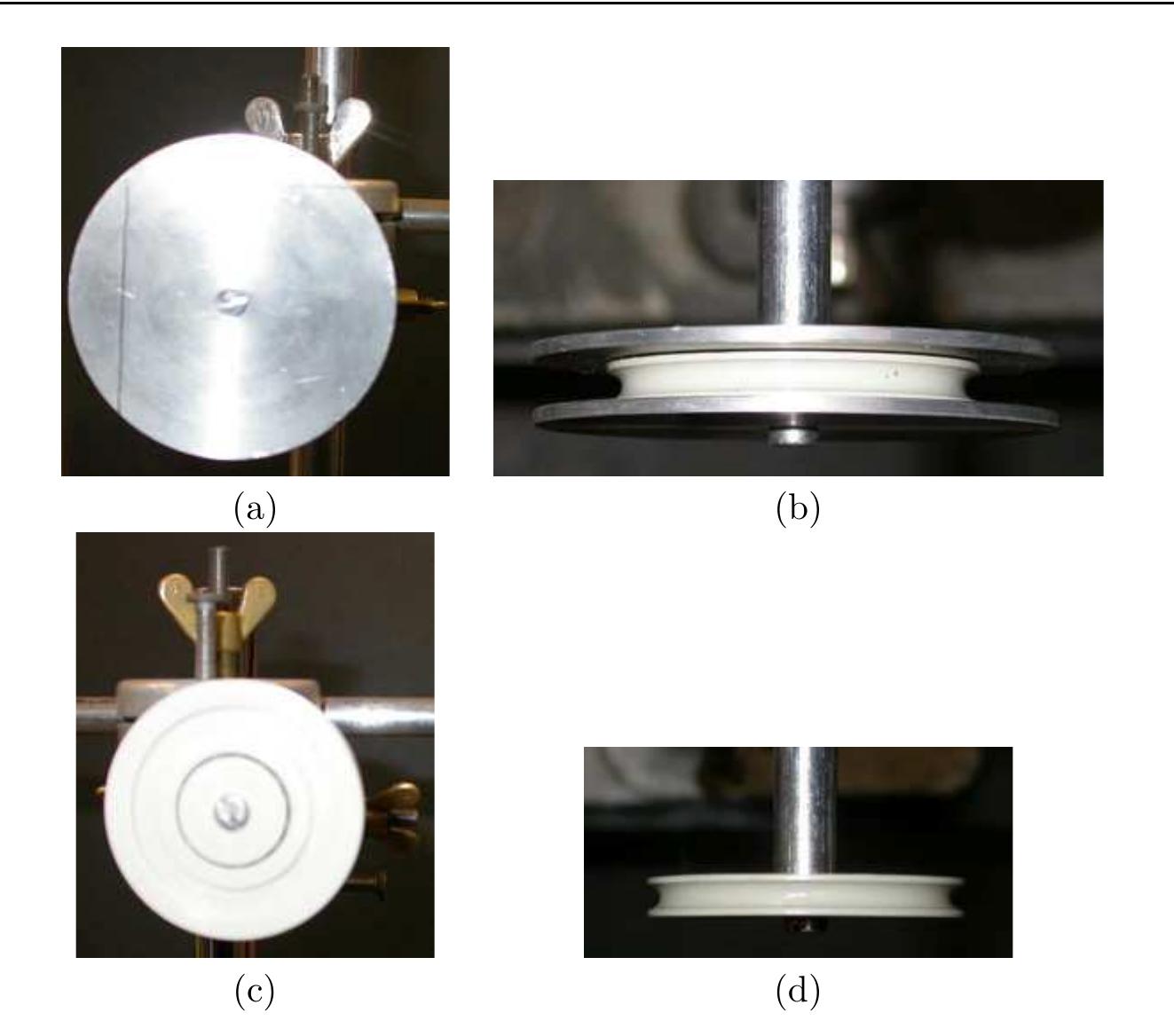 Photos of the two pulleys. (a) pulley p, front view: a