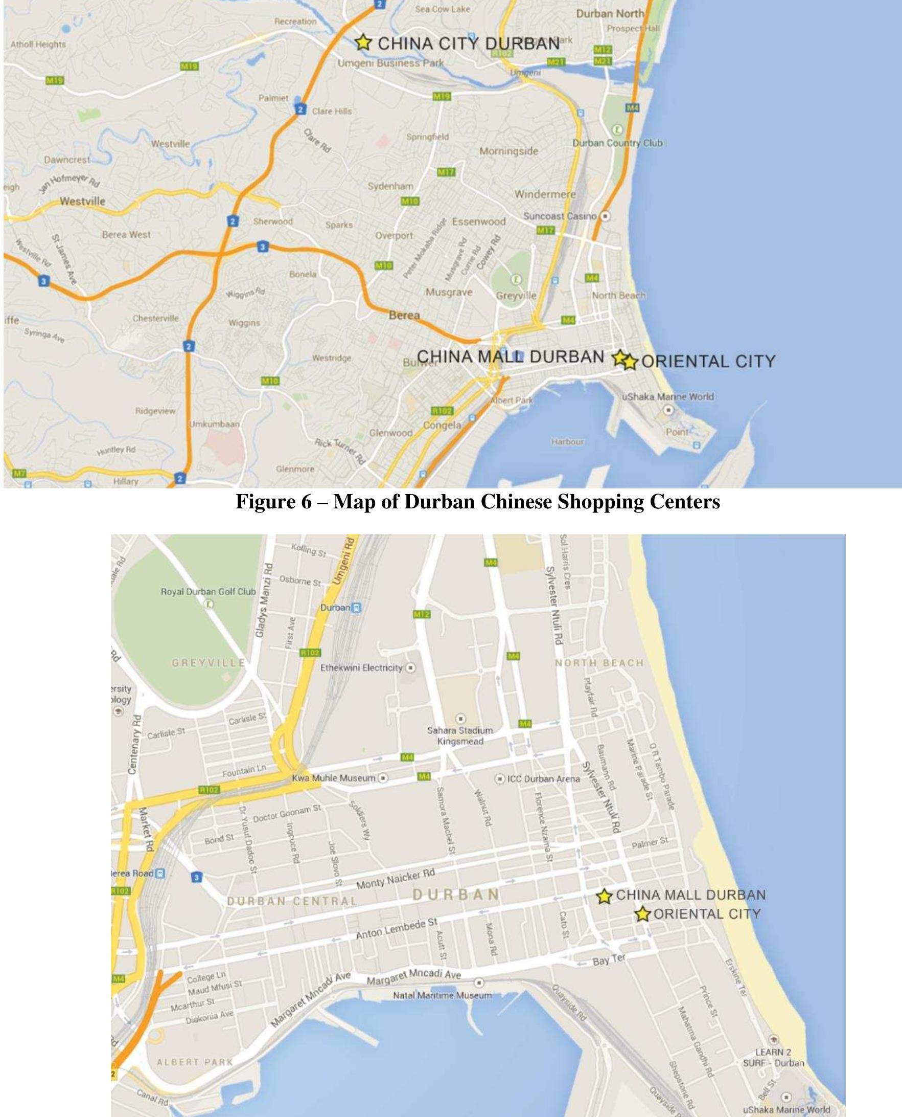 map of durban downtown highlighting chinese shopping