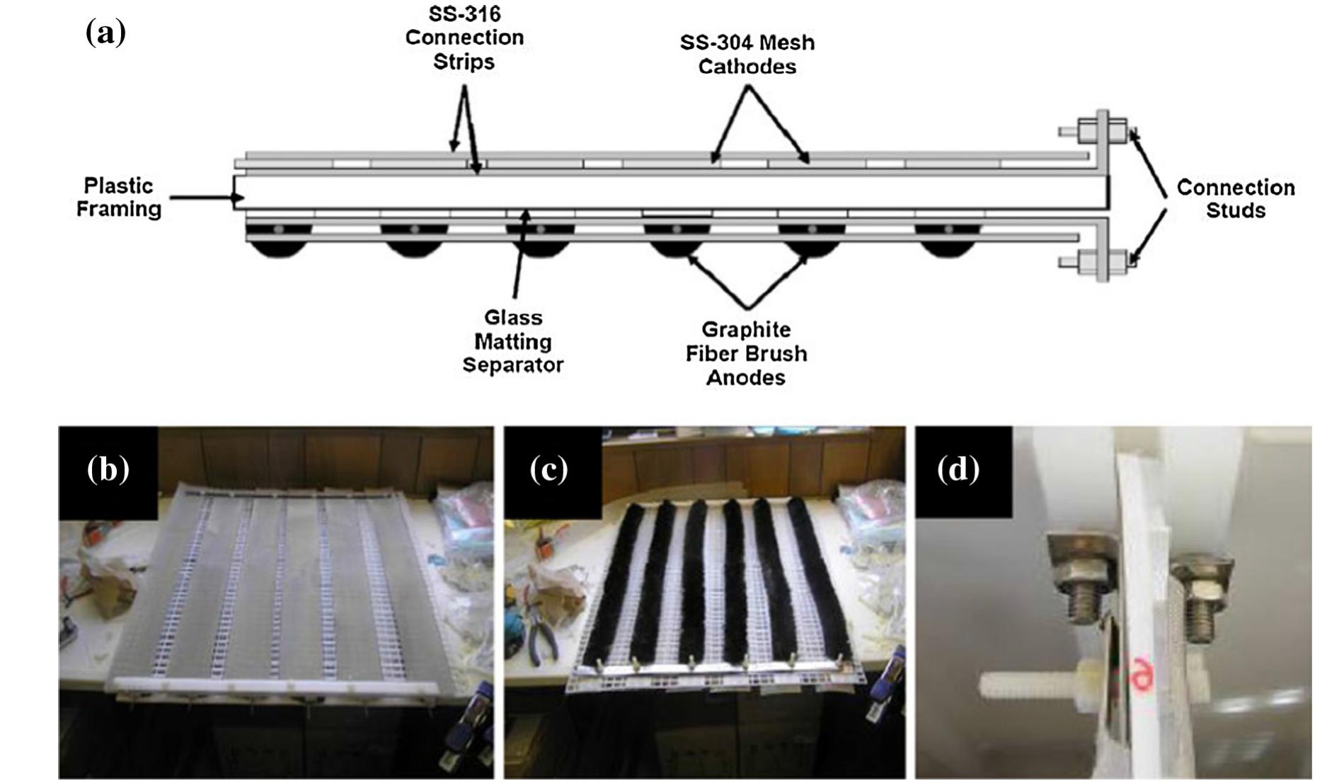 (a) schematic of constructed electrode modules and pictures