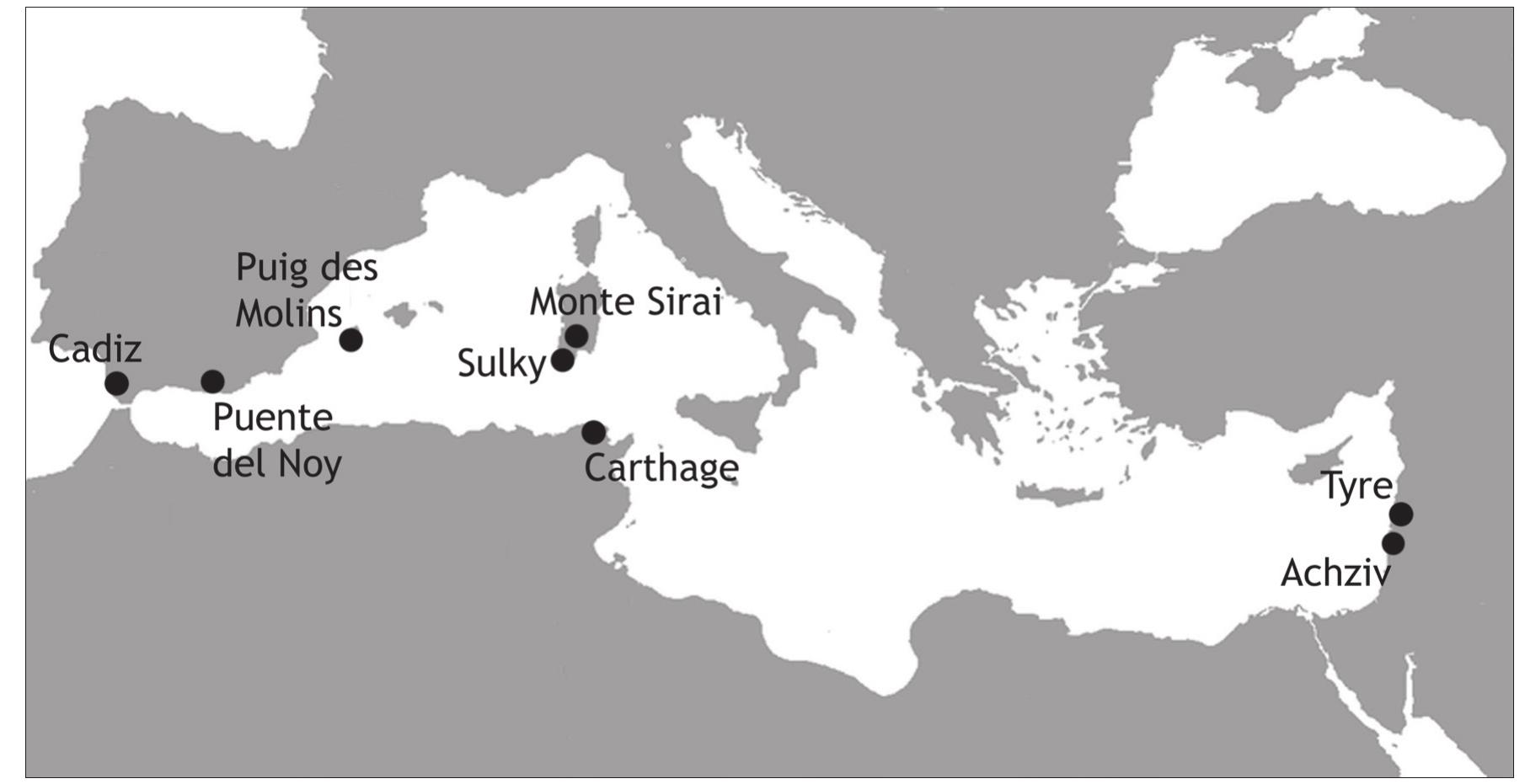 Map of the mediterranean showing the main necropoleis