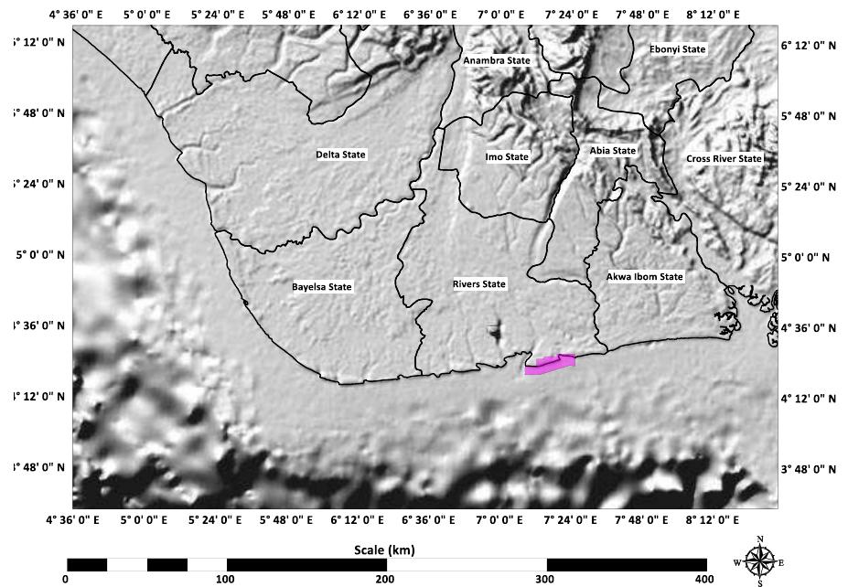 Map of the niger delta basin showing location of prospect.