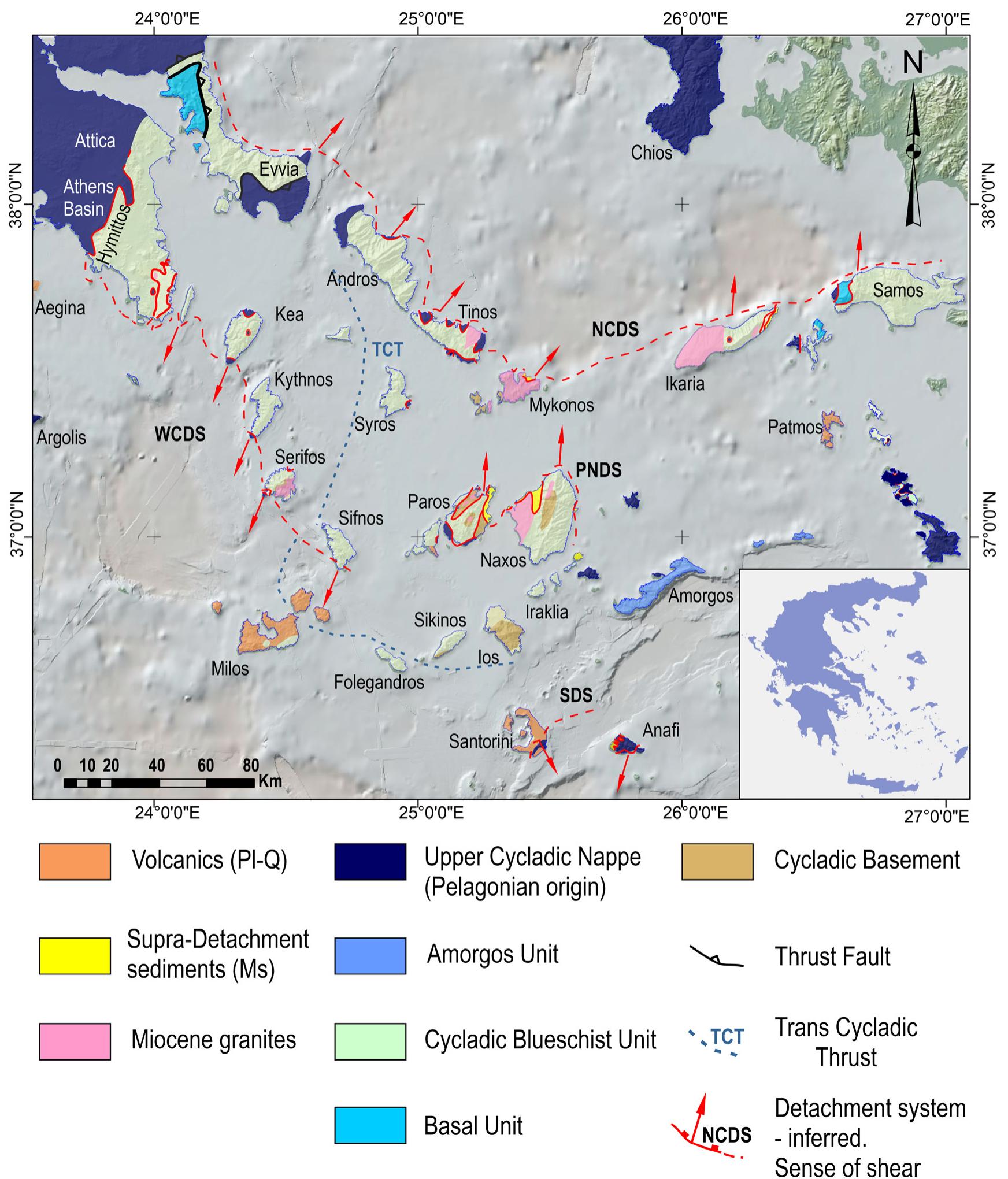 Detailed tectonic map of the attic-cycladic complex,