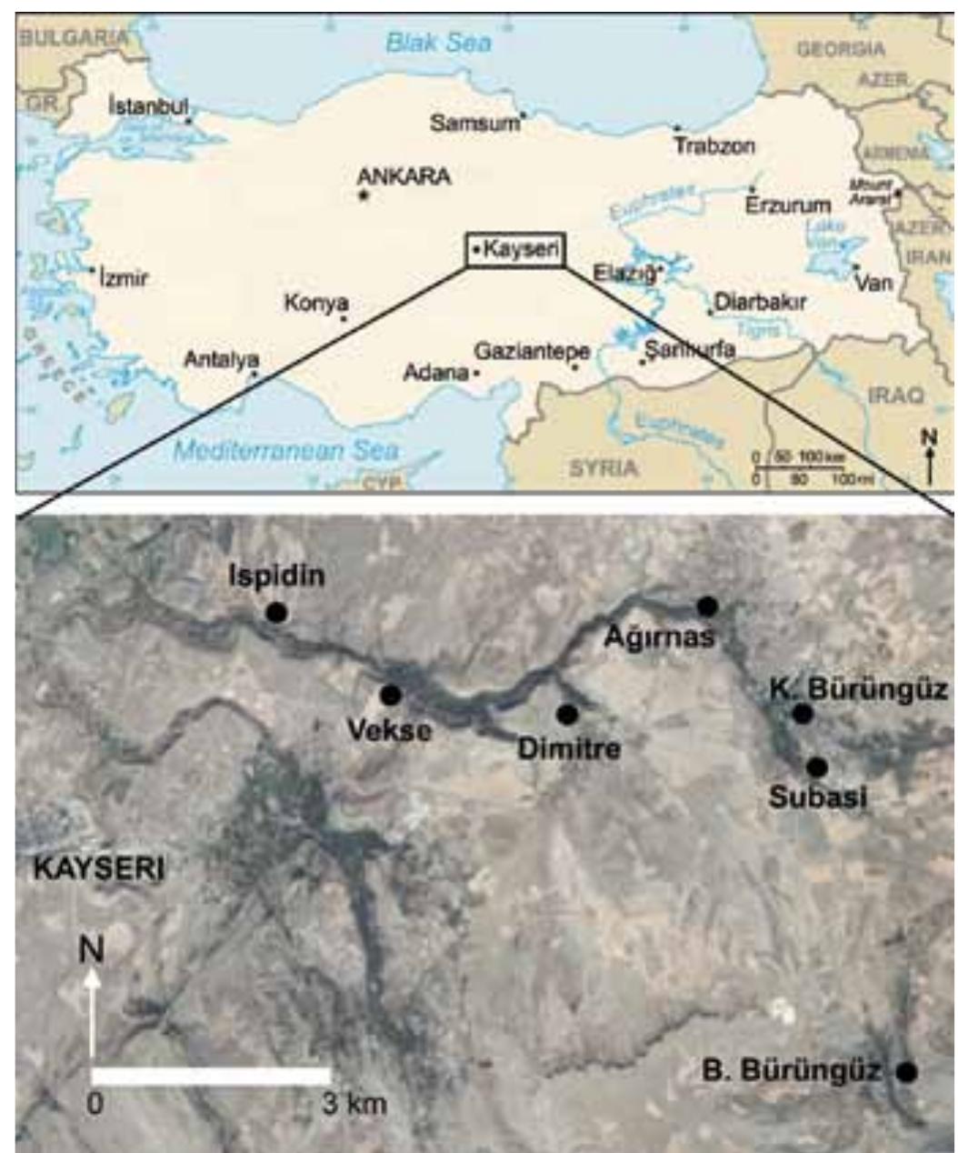 location maps showing kayseri and koramaz valley (after