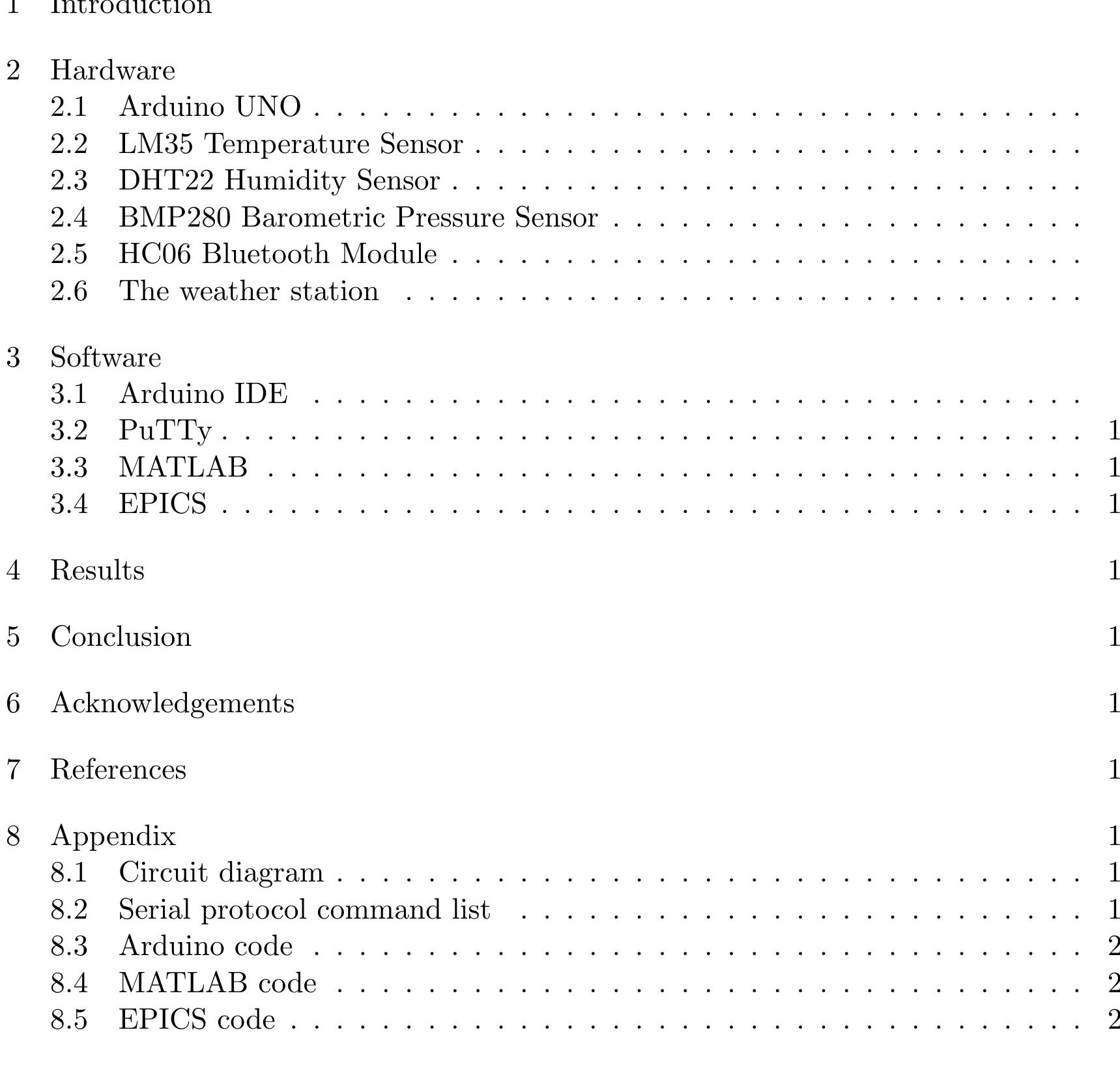Table 1 - Building an Arduino based weather station and