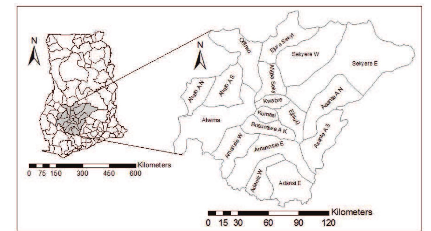 1: map of ghana and district map of ashanti region