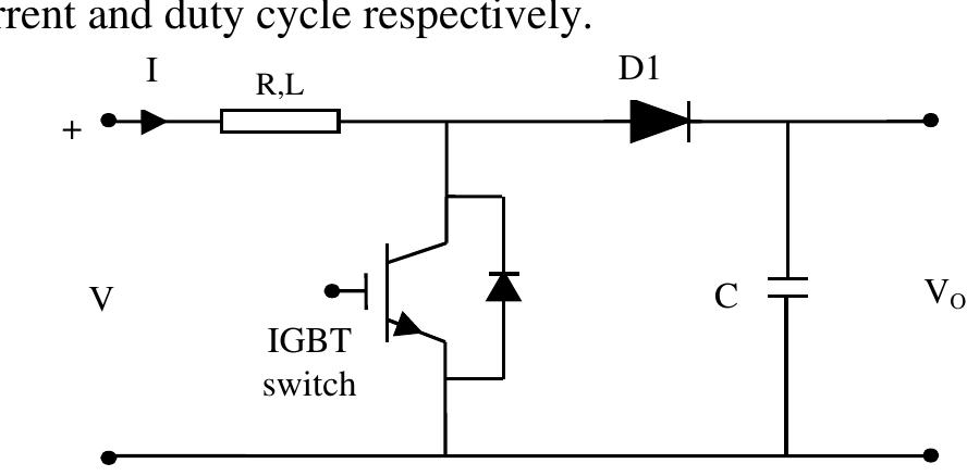 Circuit diagram of a boost converter using igbt switch.