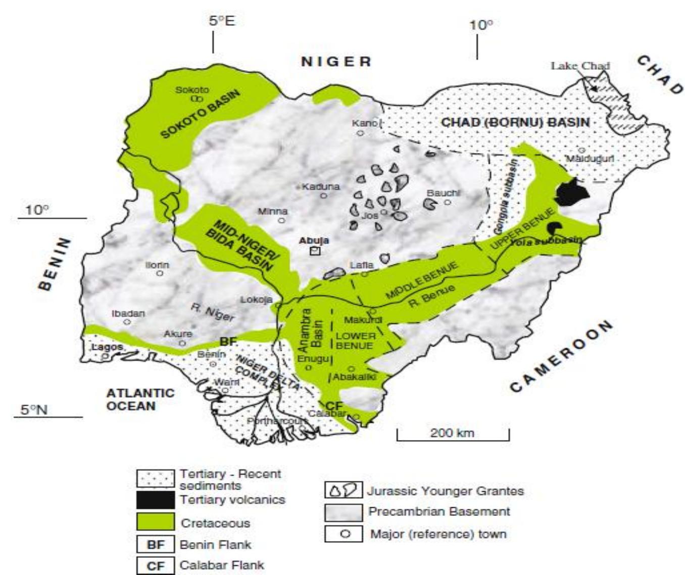 B. geological map of nigeria showing majorly shows the