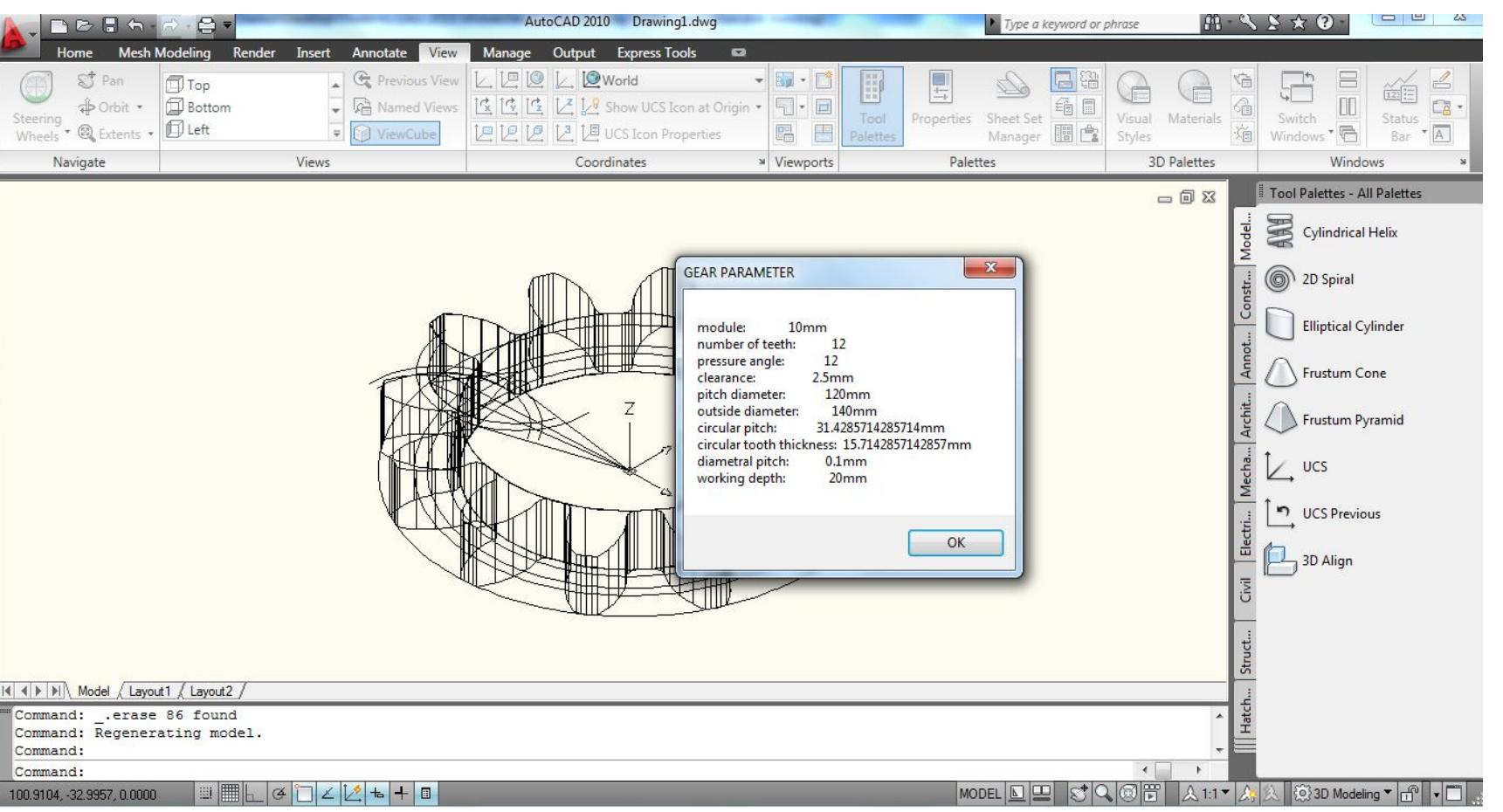 Figure 12 - Drafting of involute spur-gears in AutoCAD-VBA