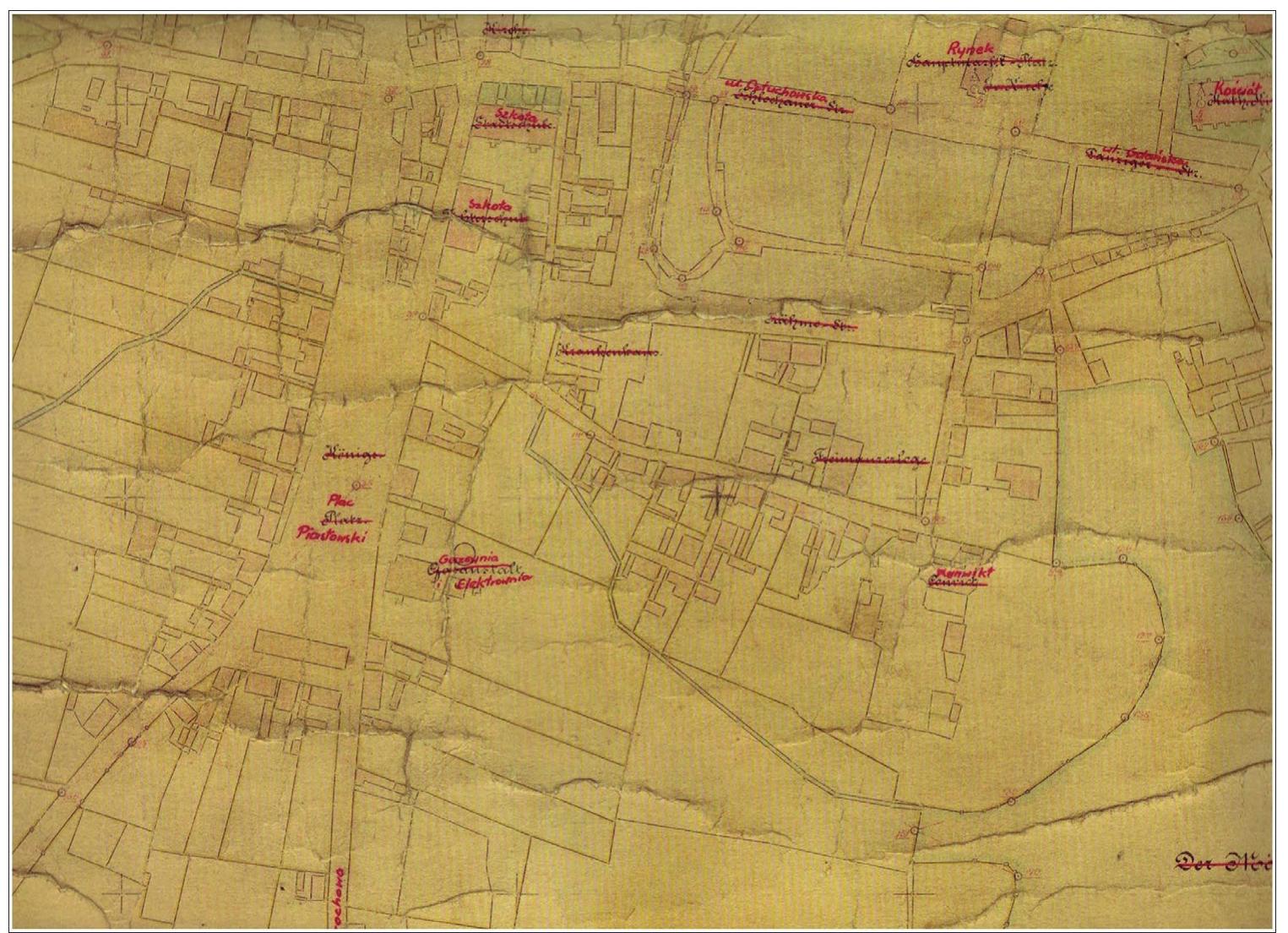 Chojnice. fragment of cadastral map of the suburbs from 1896