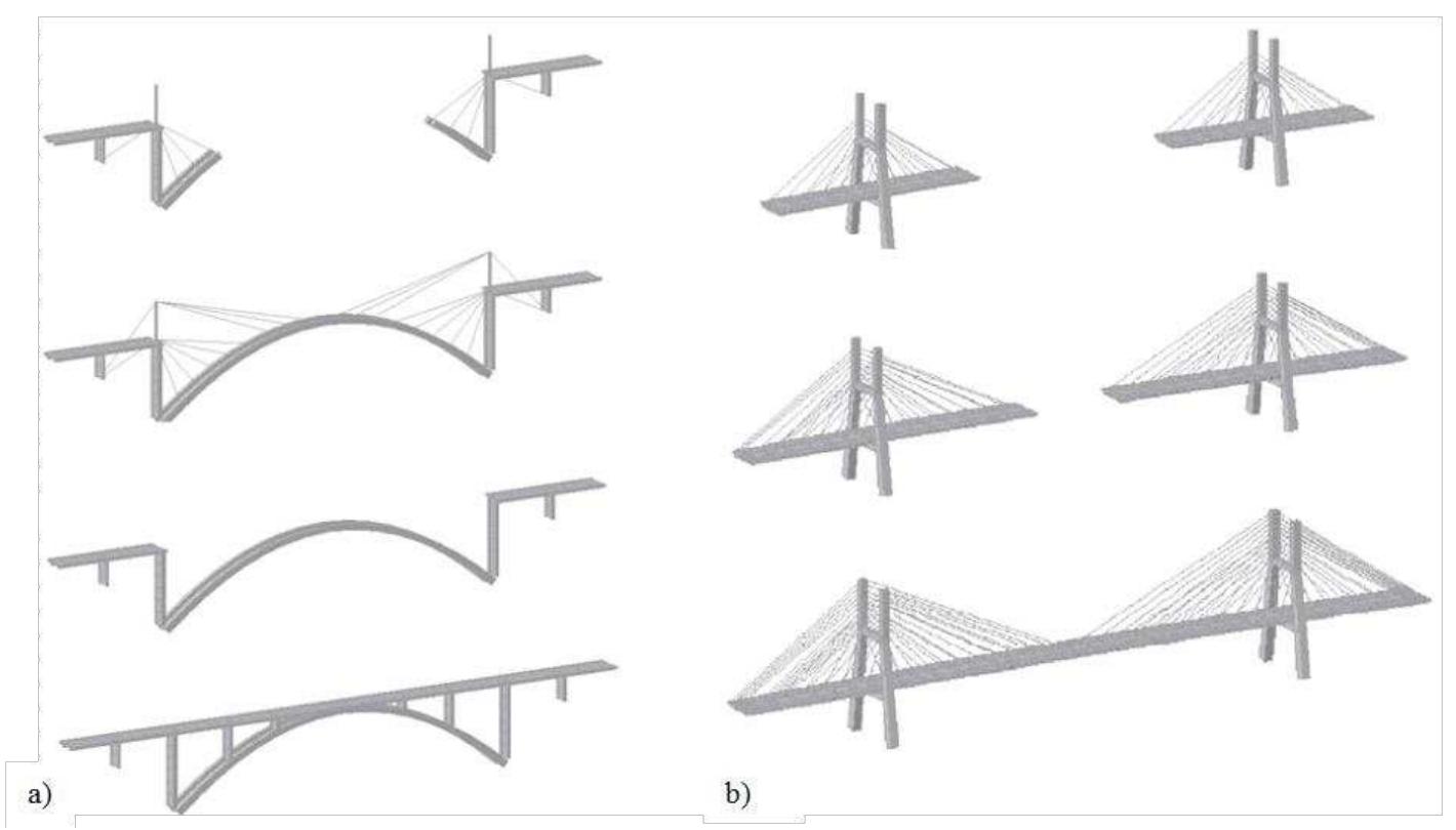 Examples of cantilever construction stages: a) arch bridge,