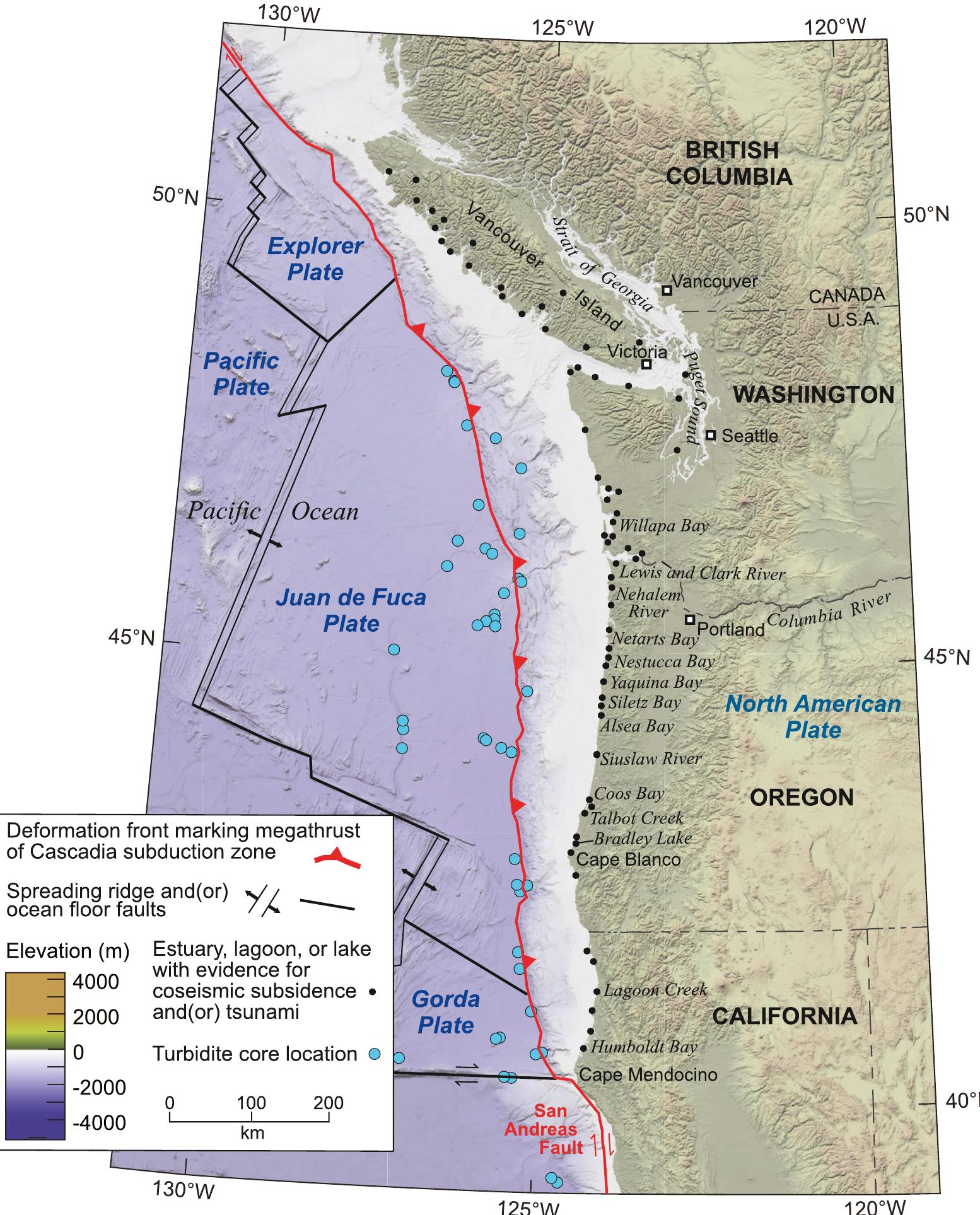 Physiography and major features of the cascadia subduction