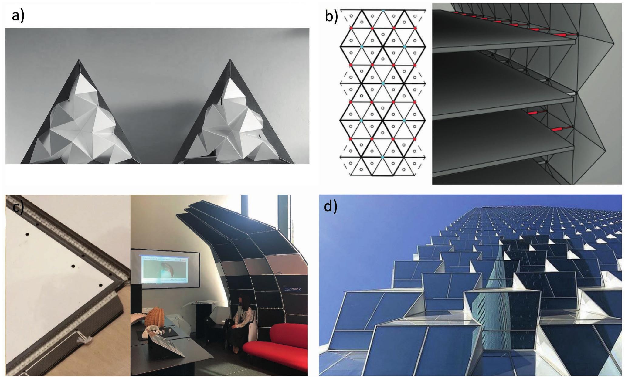 Origami-based designs for architectural applications. a)
