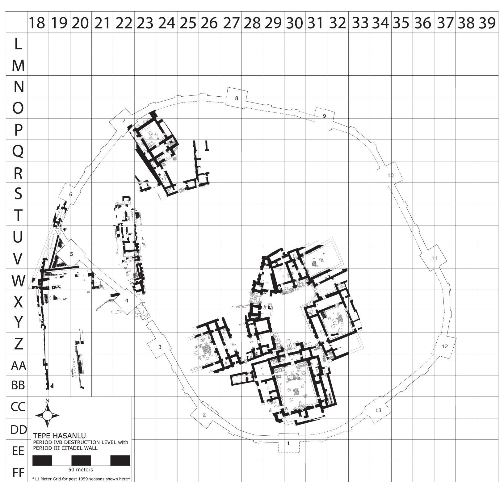 Plan of the hasanlu ivb citadel, showing fortification walls